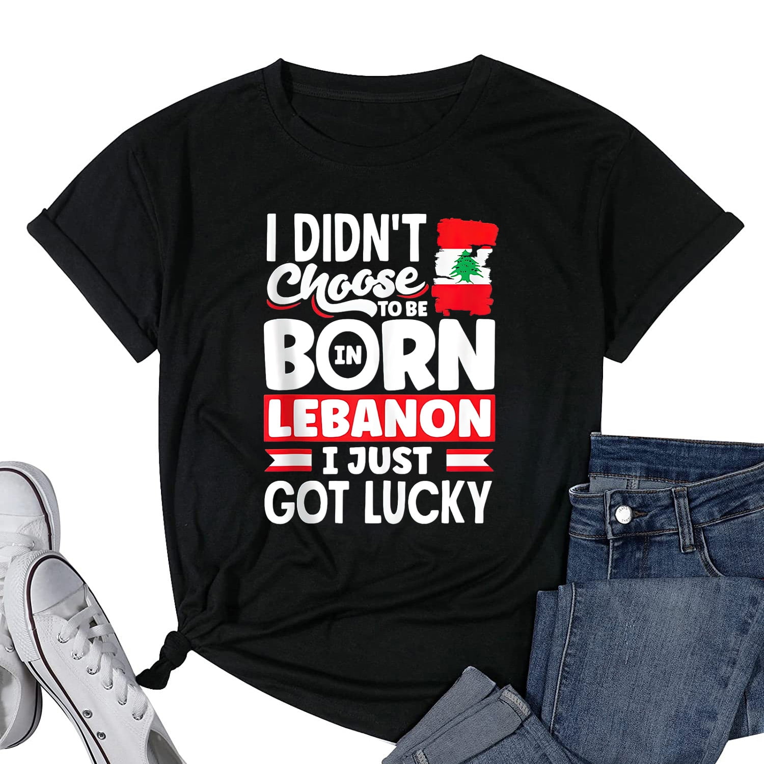 Womens Lebanese Lebanon Lebanese Flag I Just Got Lucky Funny T Shirt ...