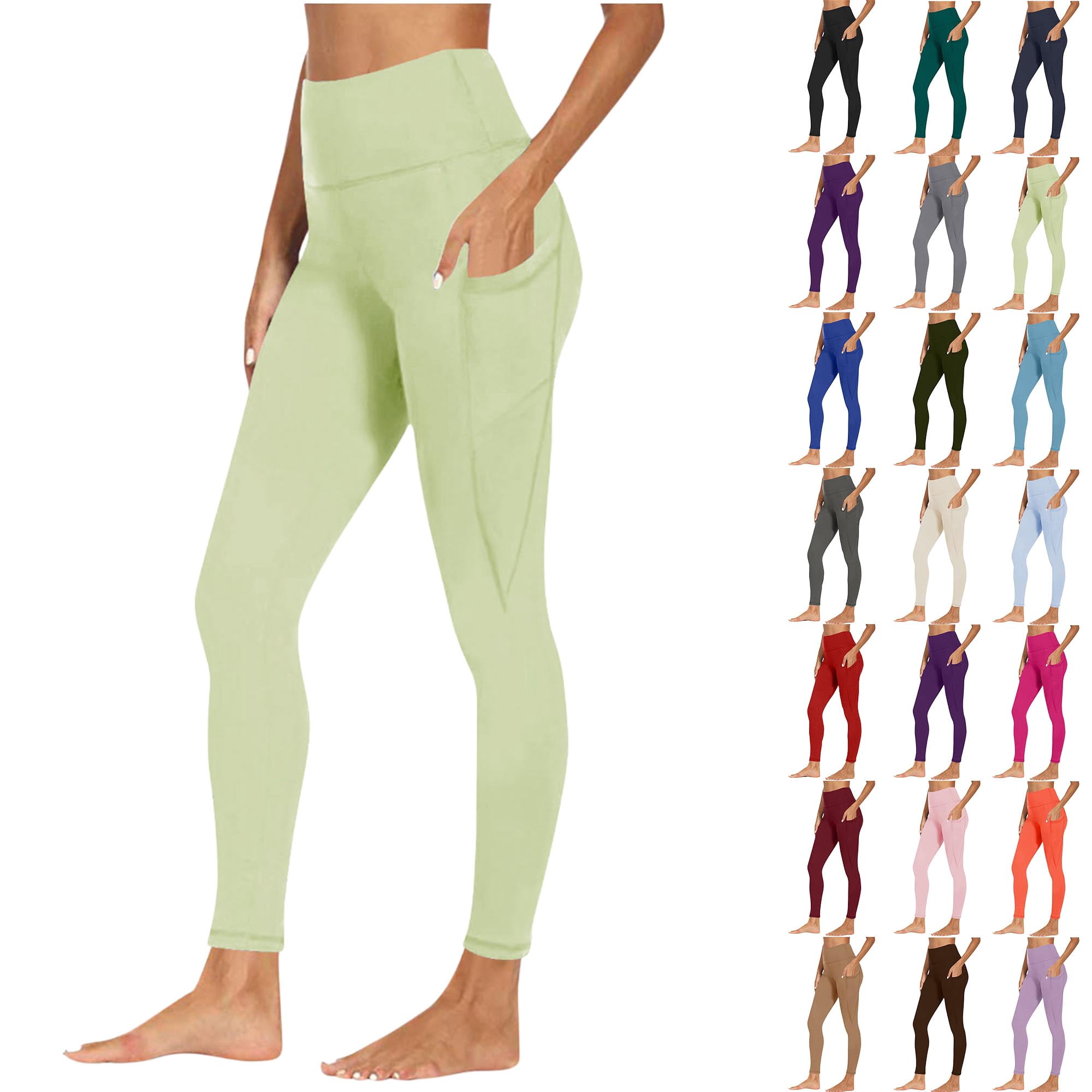 Womens Leggings High Waist Running Workout Yoga Pants with Side Pocket ...