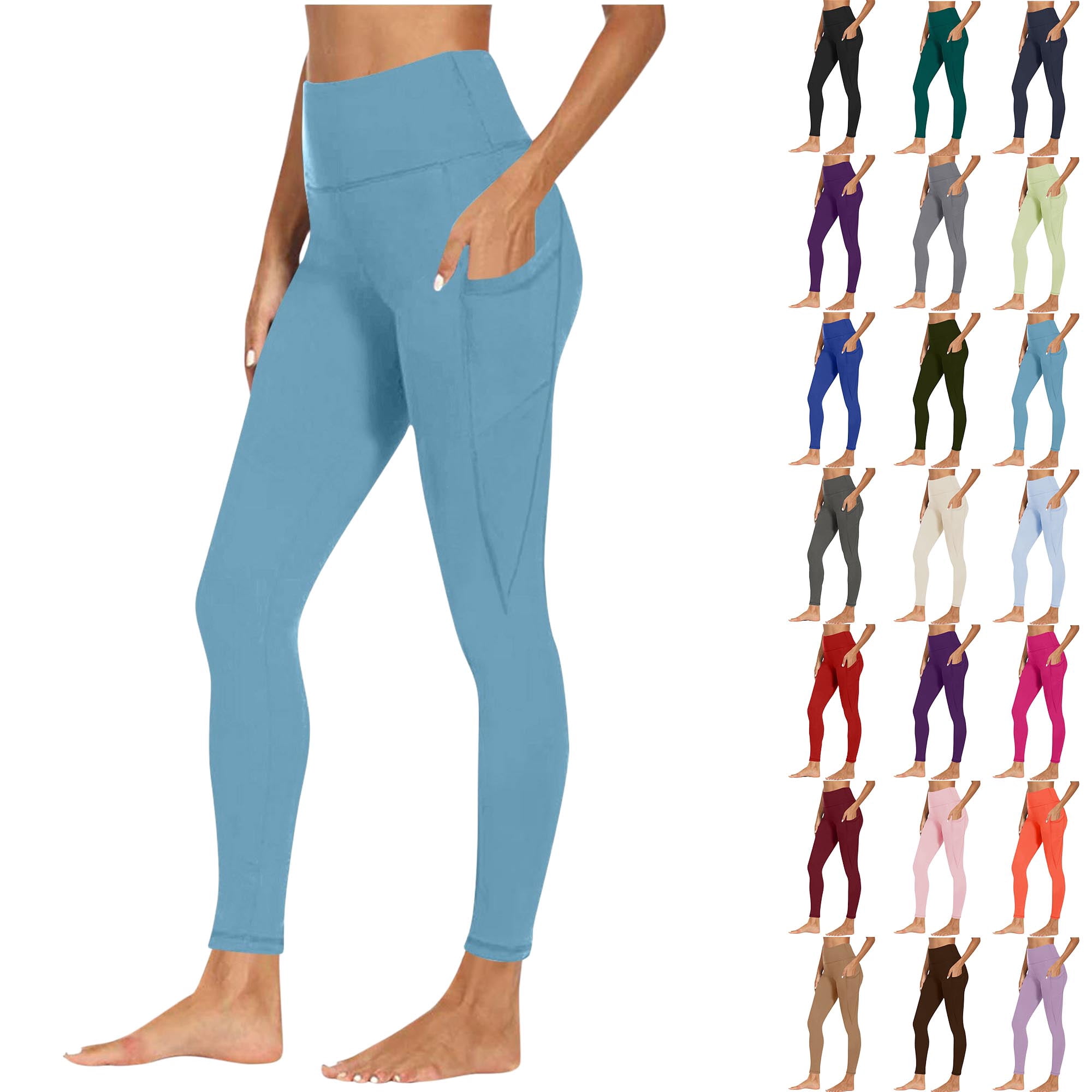 Womens Leggings High Waist Running Workout Yoga Pants with Side Pocket ...