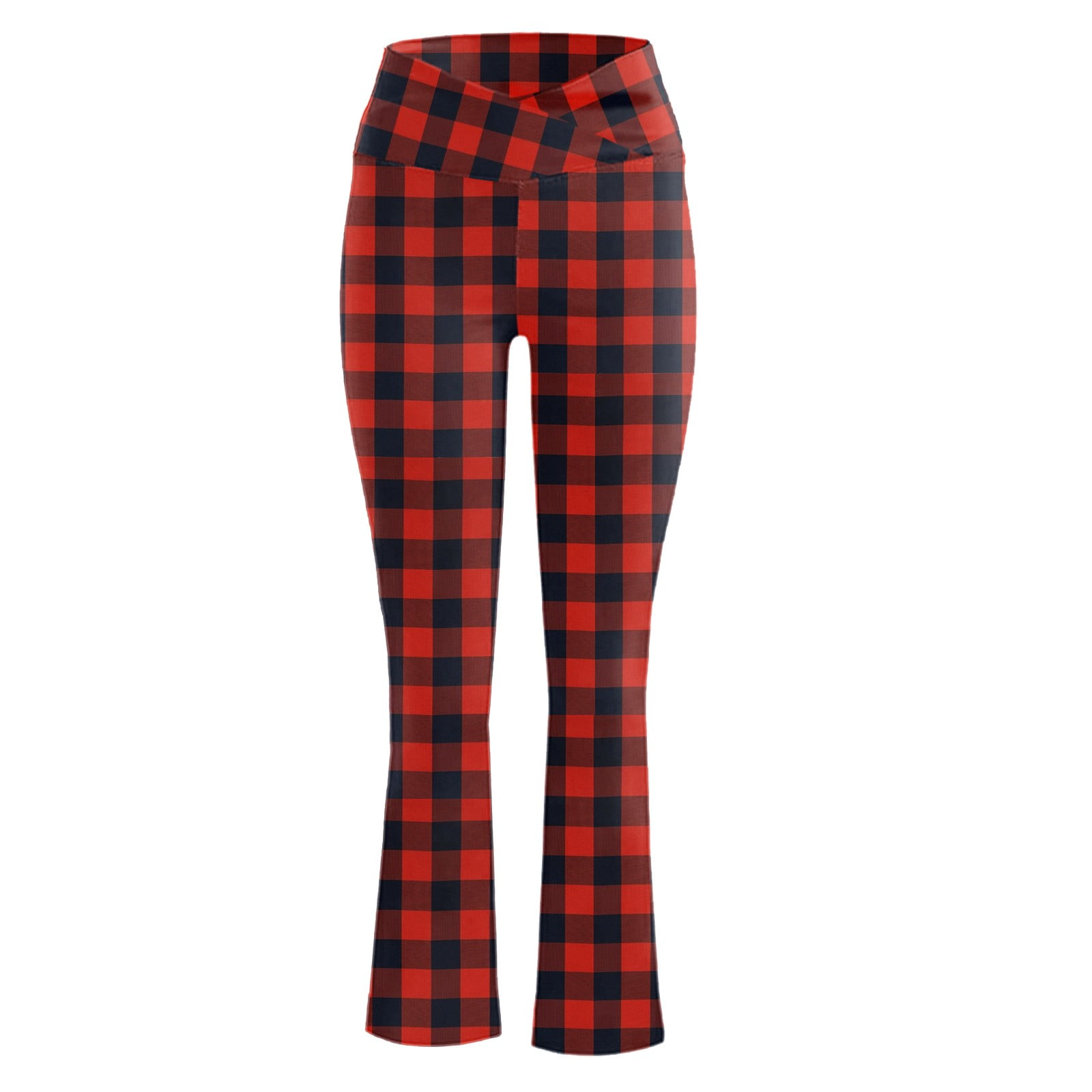 Womens Leggings Tummy Control Plaid Print High Waisted Workout Flare ...