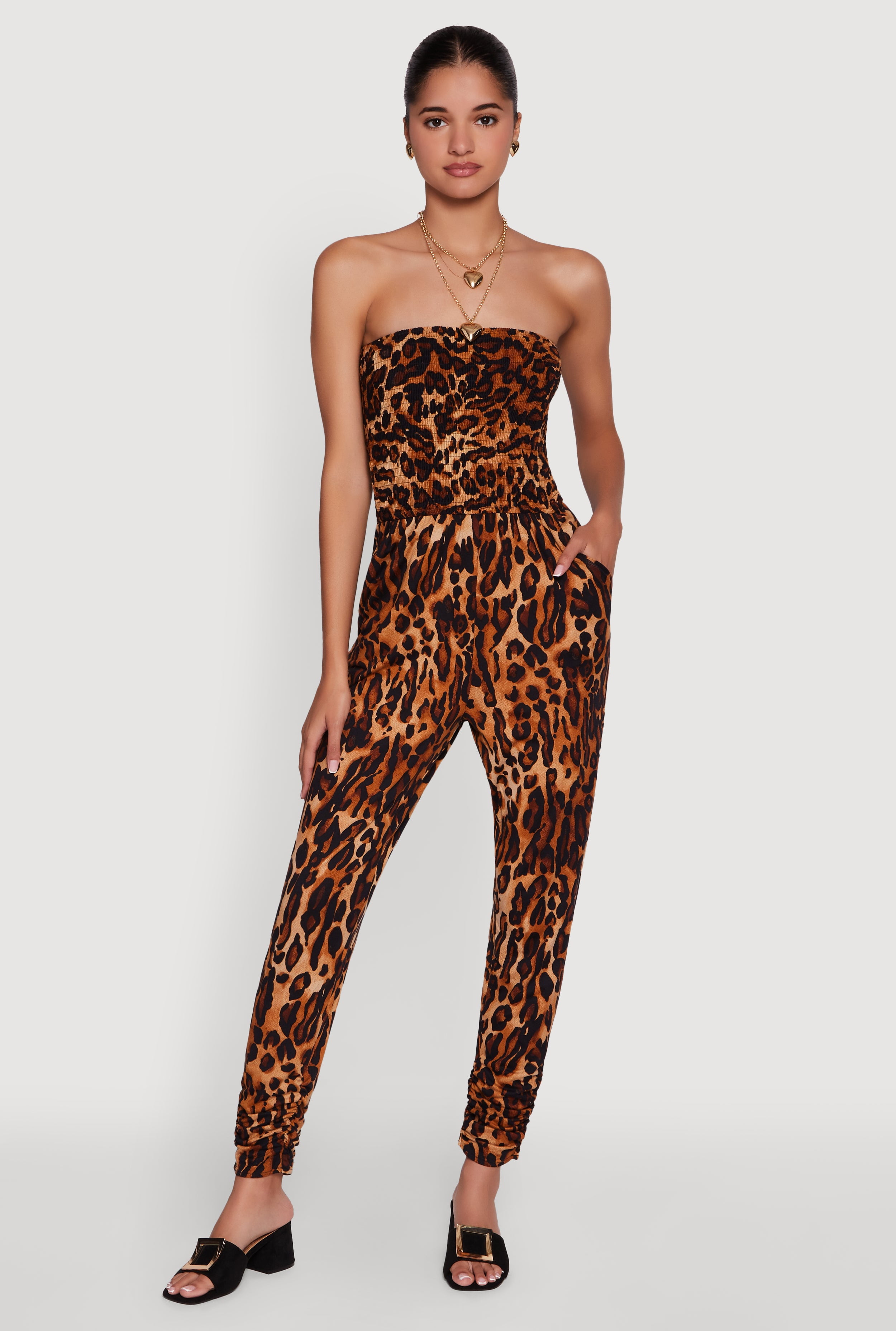Womens Leopard Print Smocked Tube Jumpsuit - Walmart.com