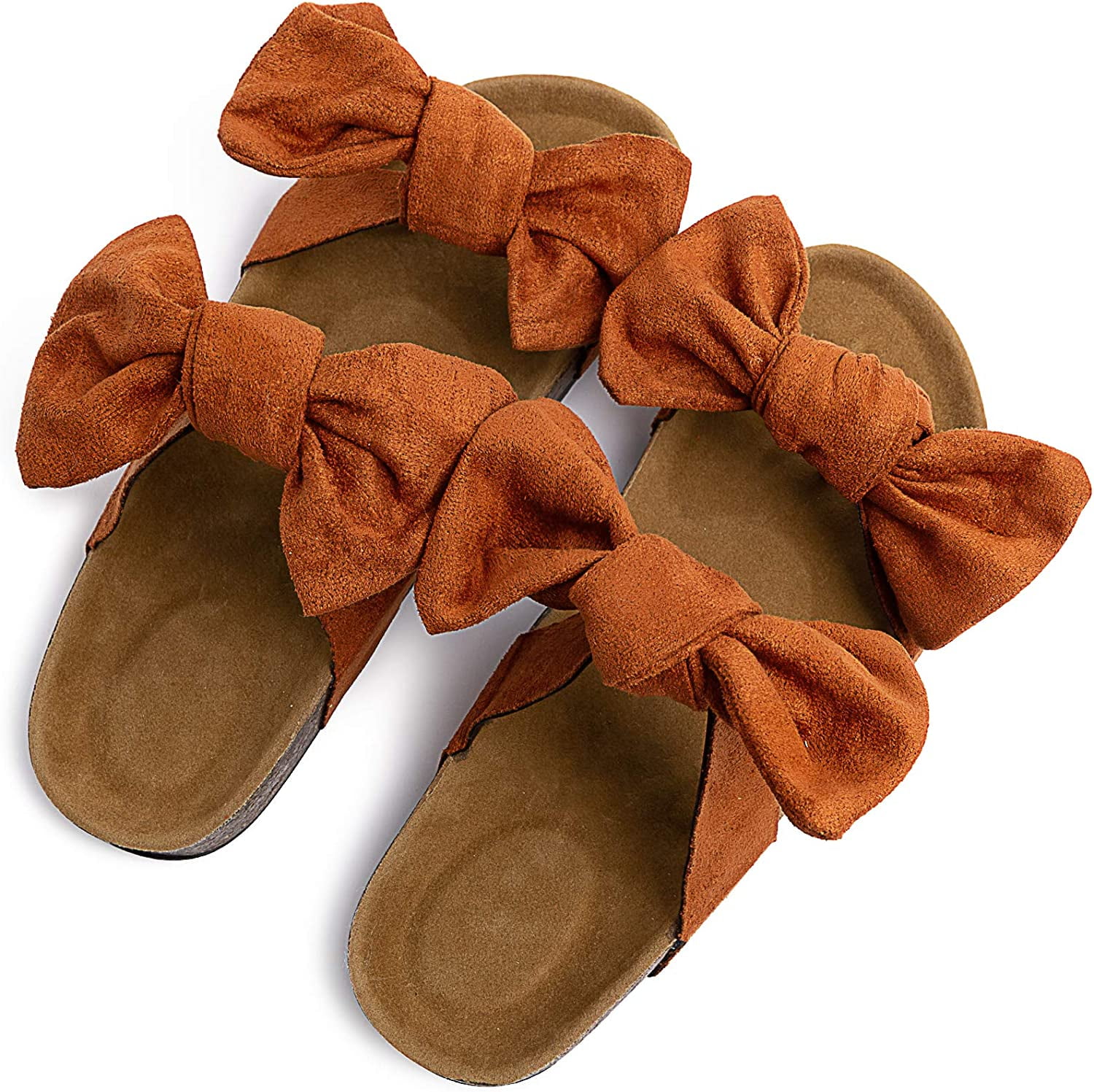 Womens Leopard Slide Sandals Soft Cork Footbed Slip On Slides with Arch ...