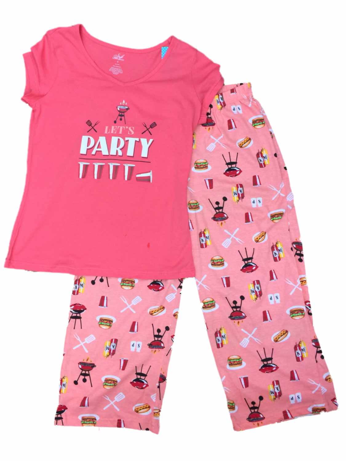 Womens Lets Party BBQ Pajamas Cookout Hamburger Sleep Set Small ...