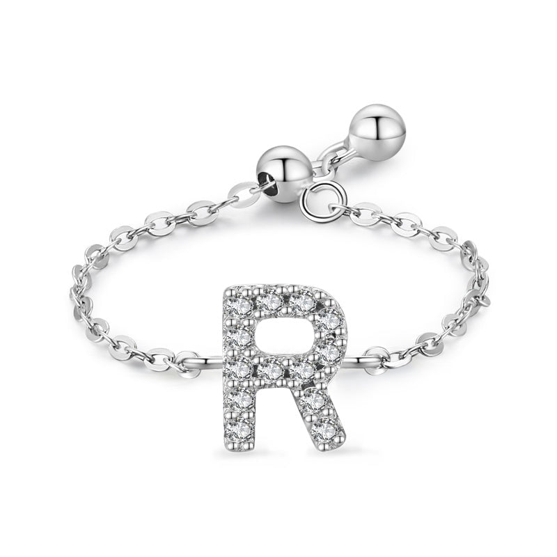 Womens Letter Chain Ring Adjustable Opening Female Fashion Ring Niche ...