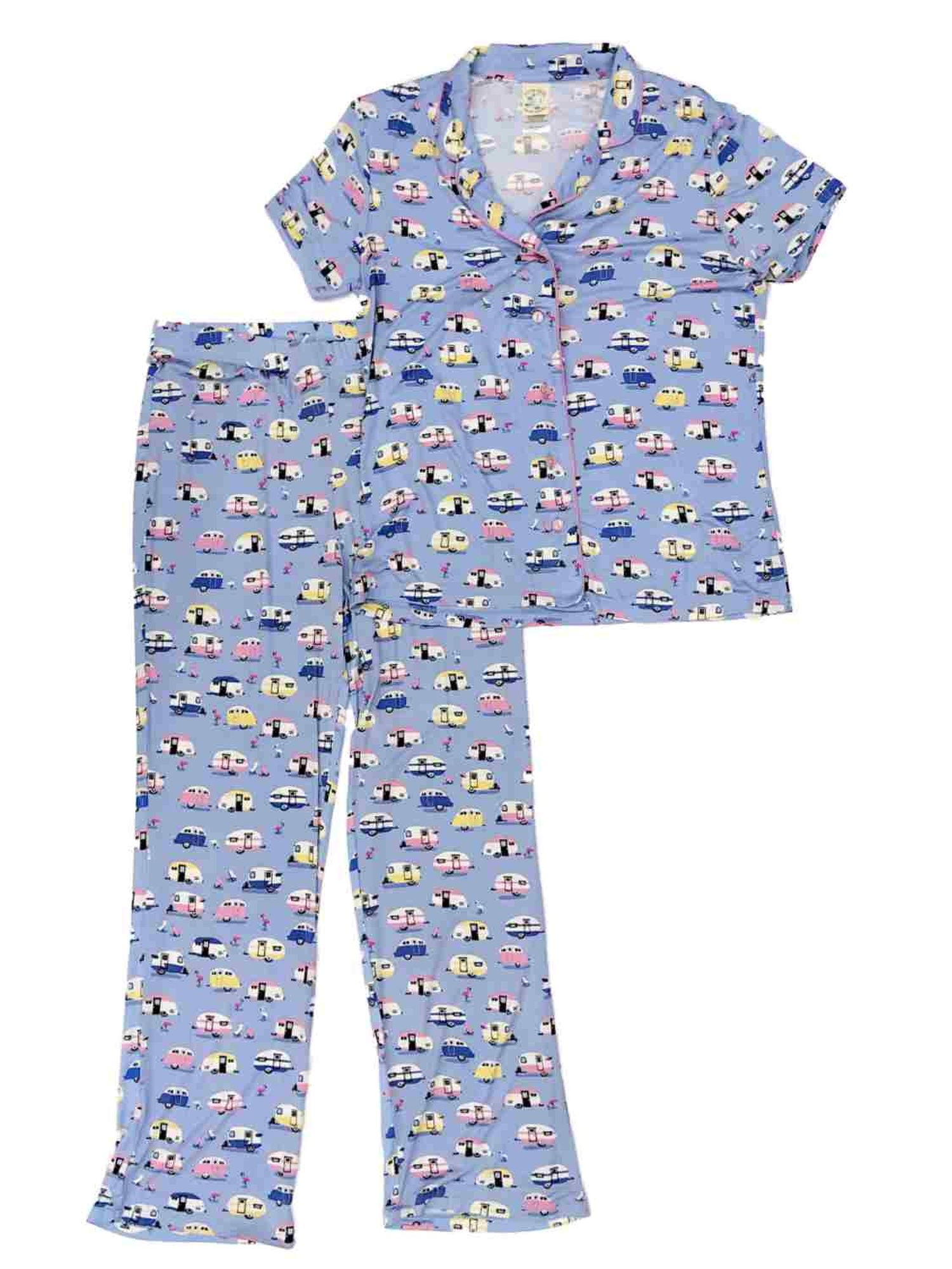 Womens Lightweight Blue RV Camper Pajamas Pink Flamingo Rayon Sleep Set ...