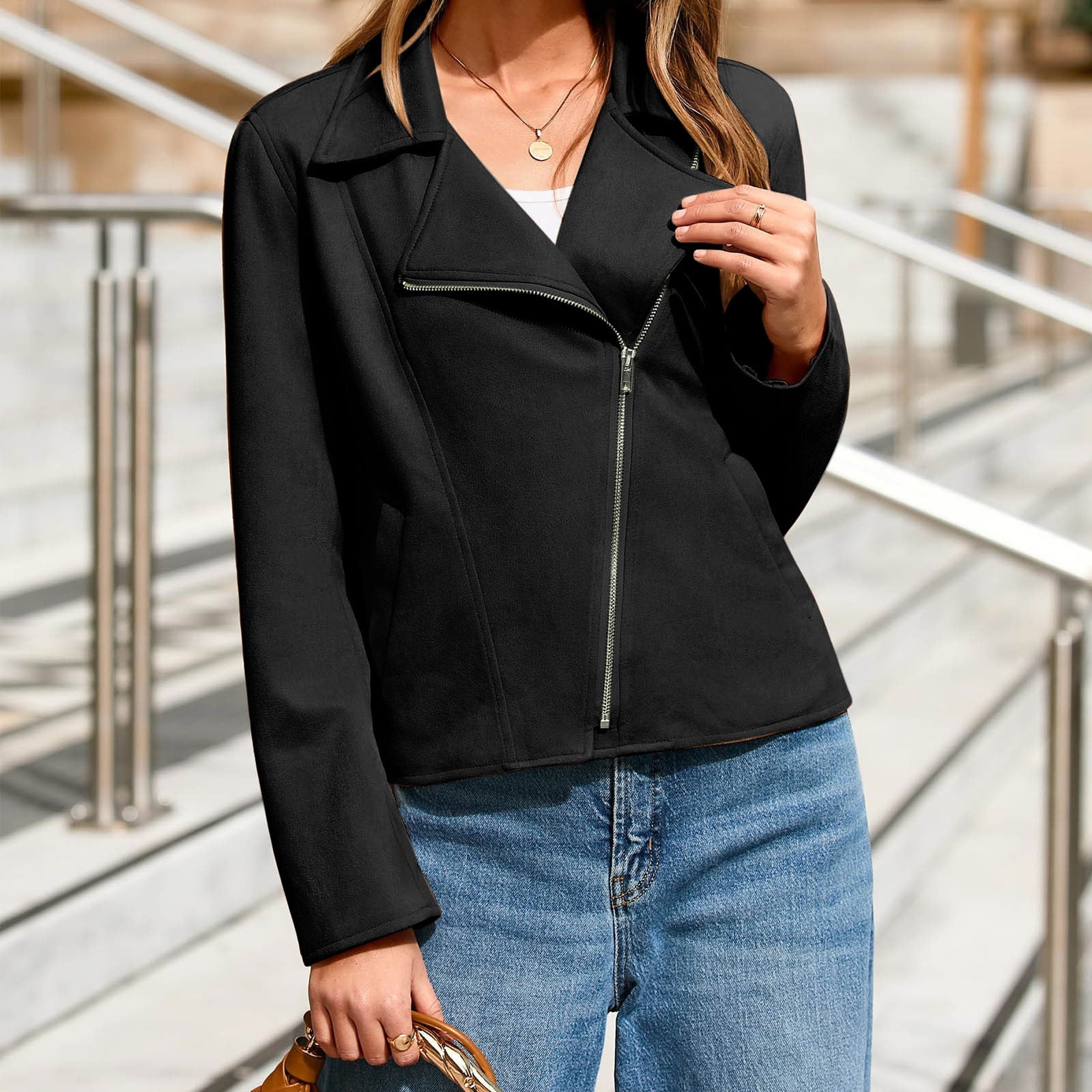 Womens Lightweight Jackets Womens Solid Faux Suede Jackets Long Sleeve ...