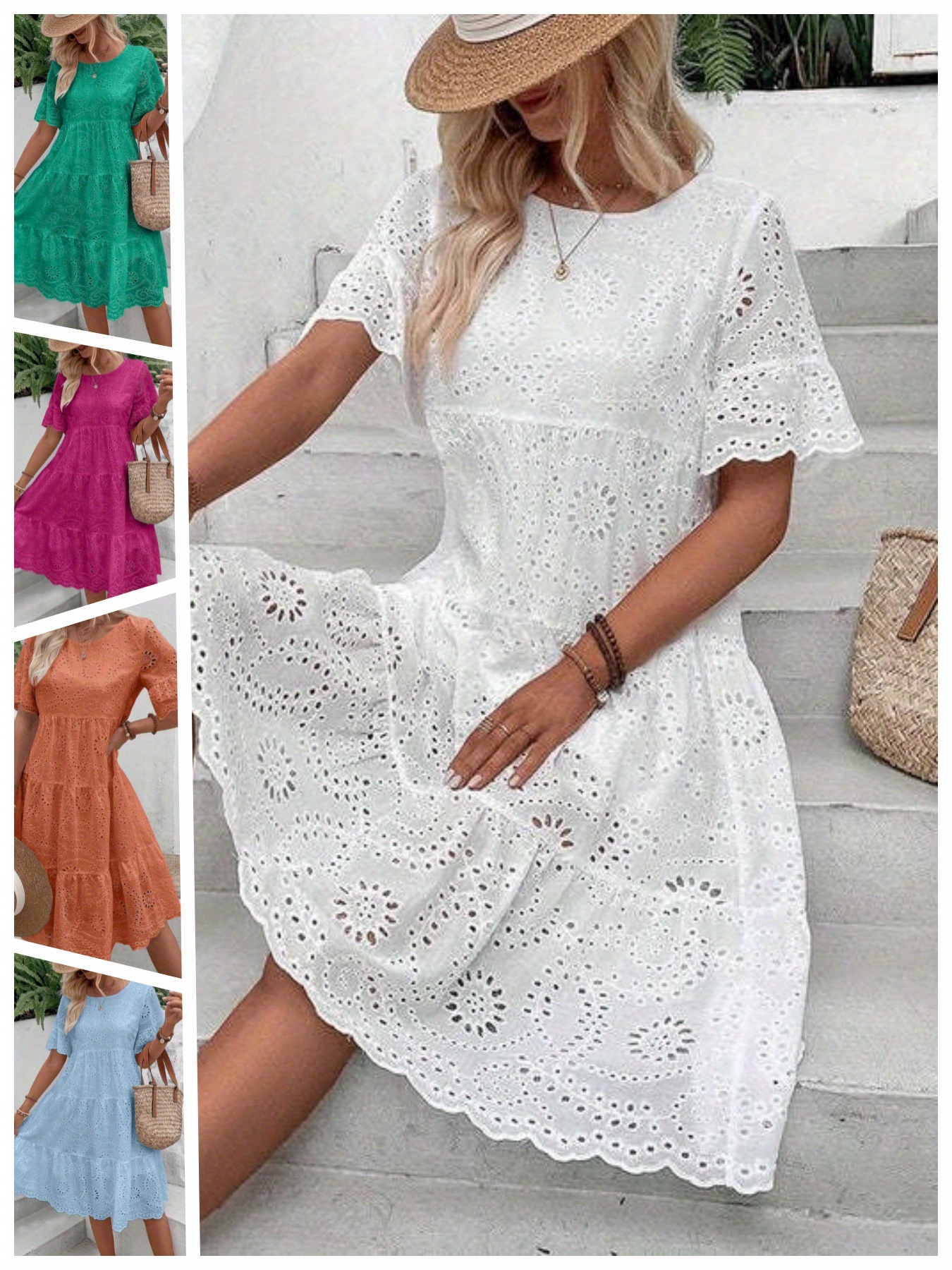 Womens Lined Embroidered Lace Eyelet 3/4 Trumpet Sleeve V Neck Half ...