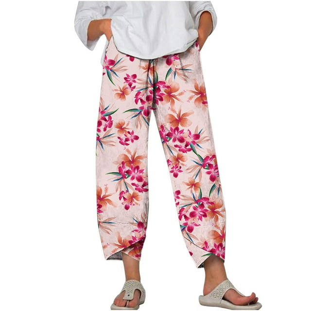 Womens Linen Capris and Cropped Pants,Women's Capri Pants Casual Summer Print Cotton Cropped ...