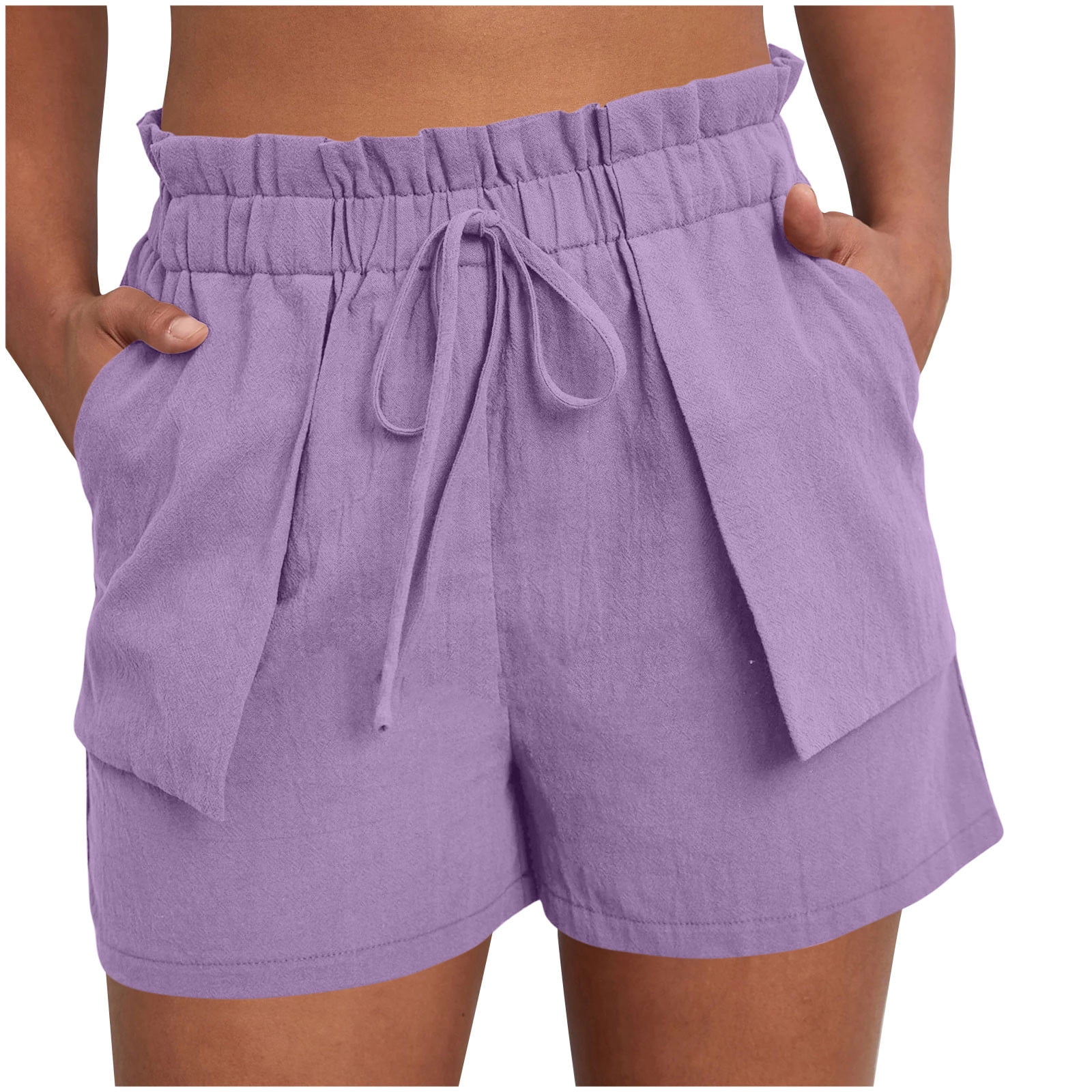 Womens Linen Casual Shorts High Waisted Straight Shorts Solid Color ...