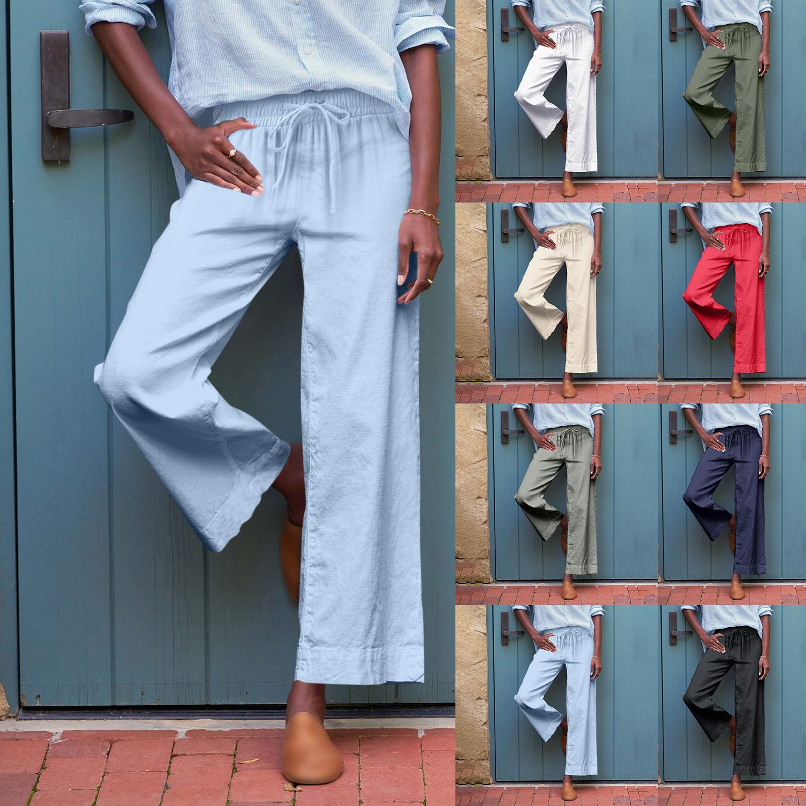 Womens Linen Pants Linen Pants Lace Up High Waisted Wide Leg Work ...