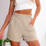Womens Linen Shorts Elastic Waist Casual Comfy Summer Pull On Beach ...