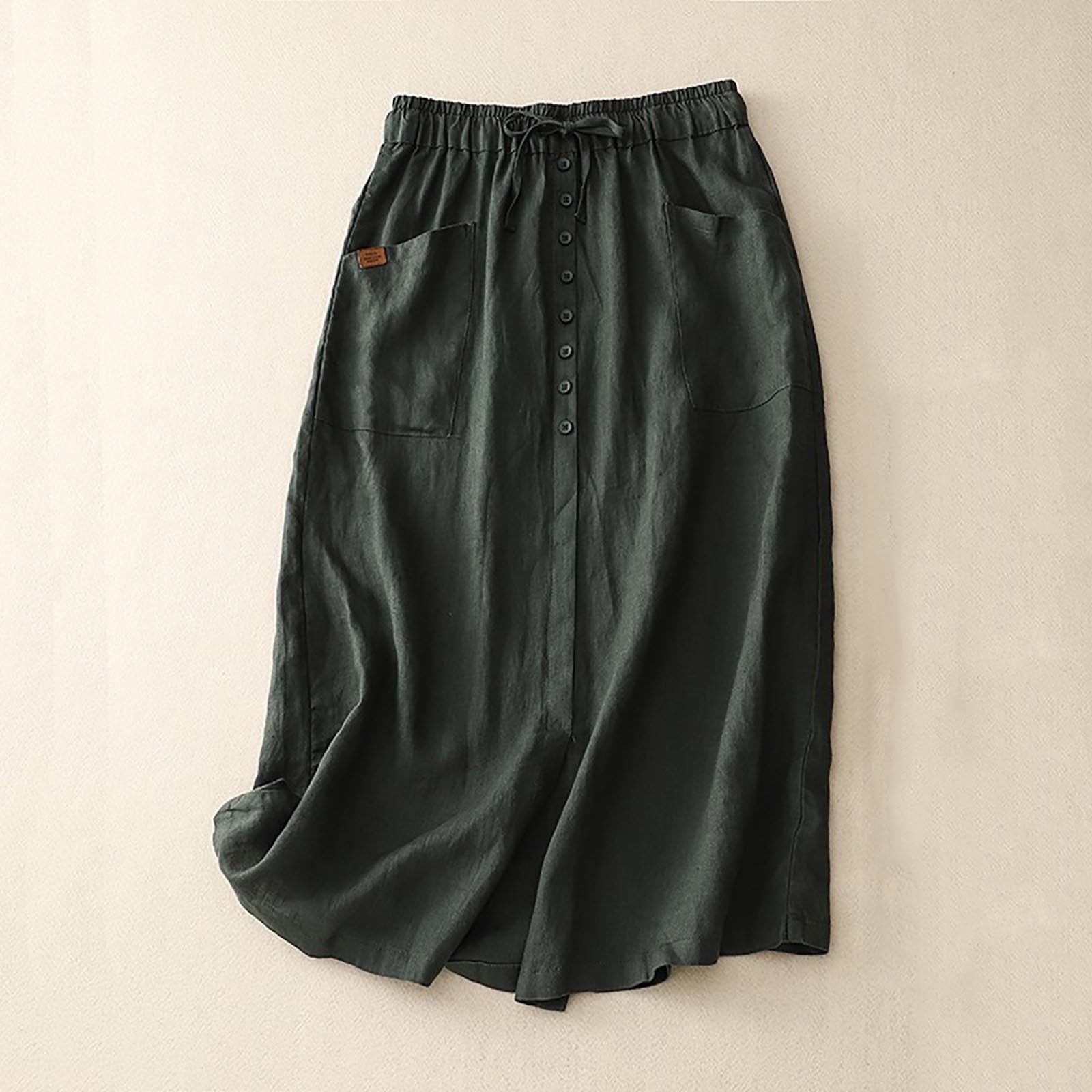 Womens Linen Skirts Summer Casual Loose Fit High Waisted Drawstring ...