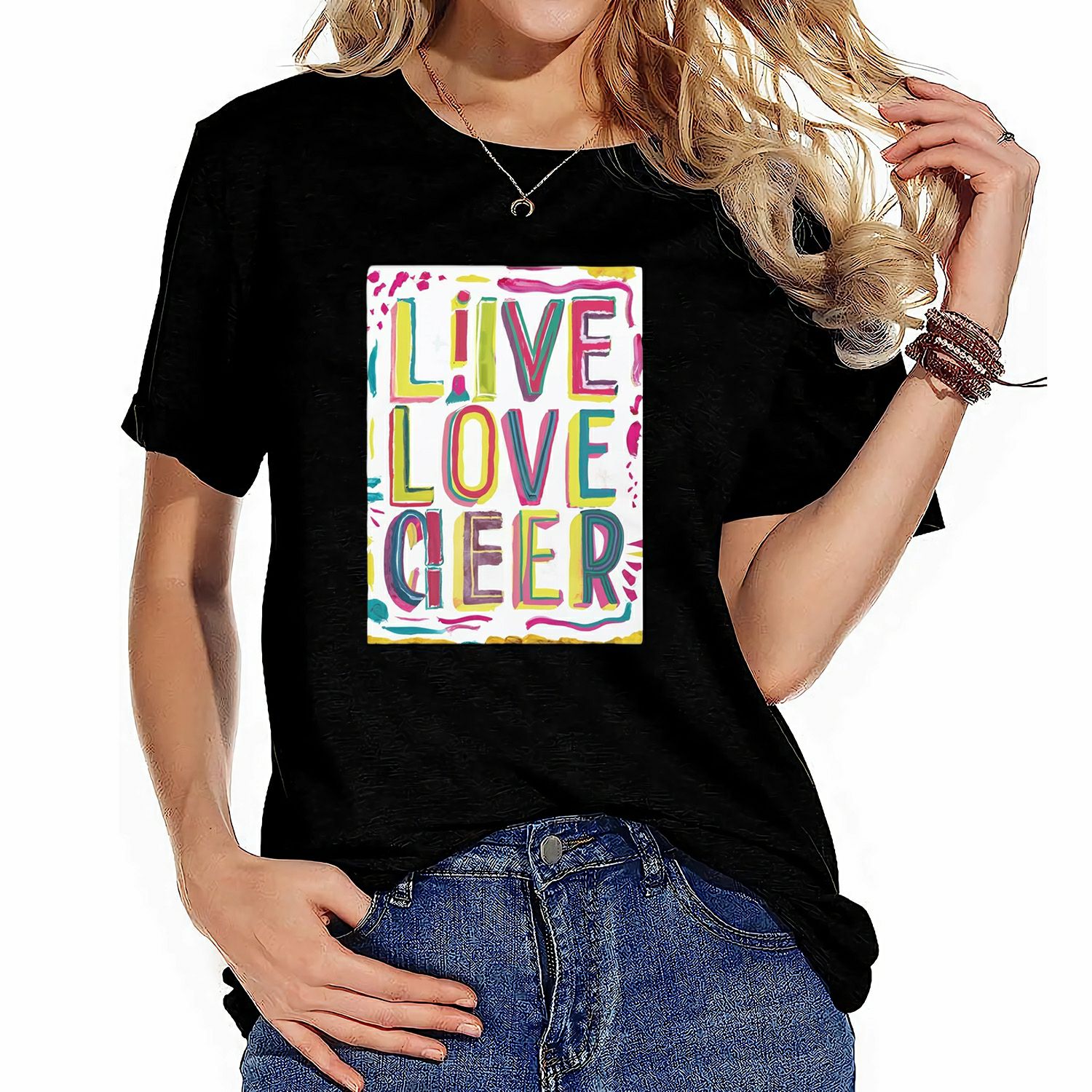Womens Live Love Cheer Girl Cheerleading Cheerleader Men Cheer Crew ...