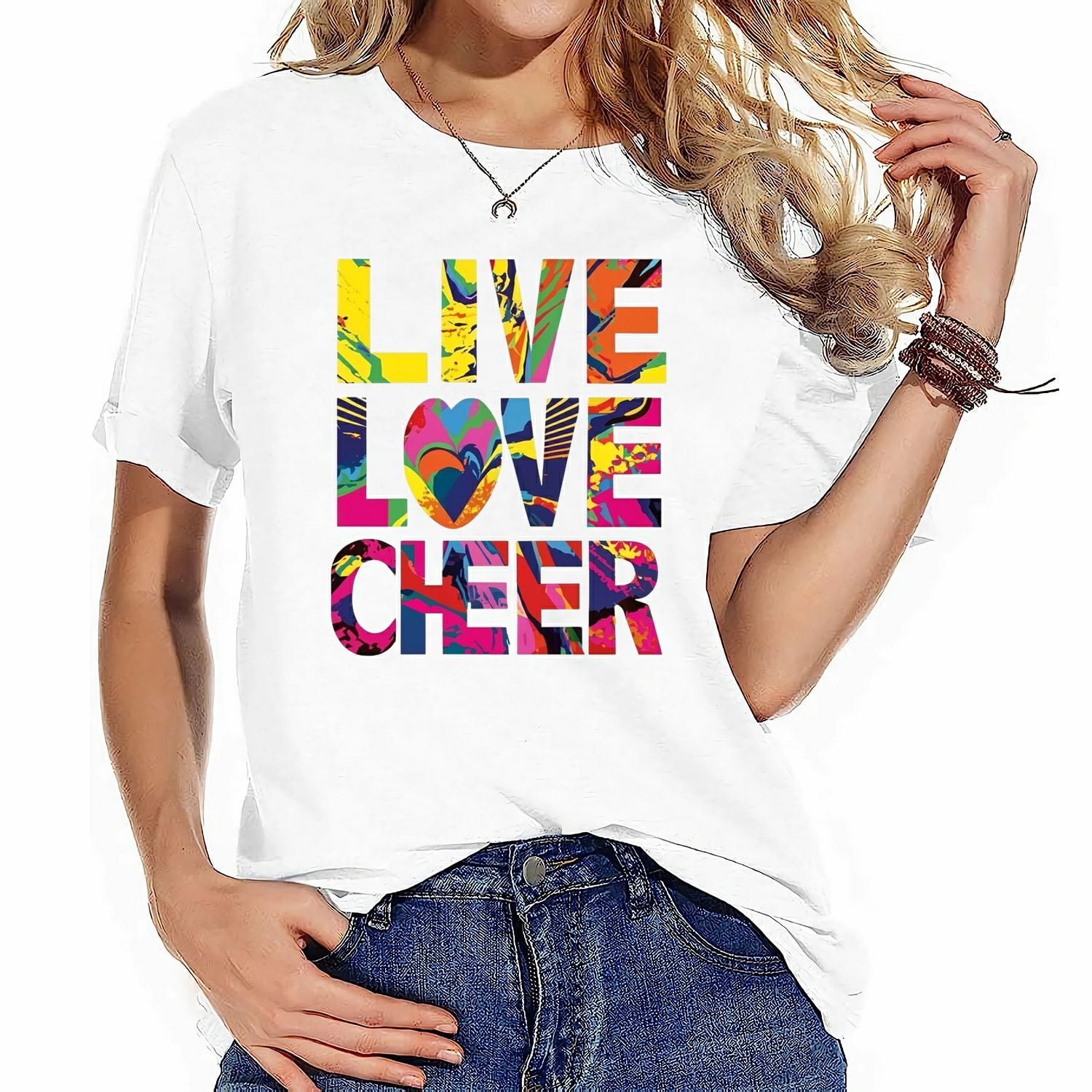 Womens Live Love Cheer Girl Cheerleading Cheerleader Men Cheer Crew ...