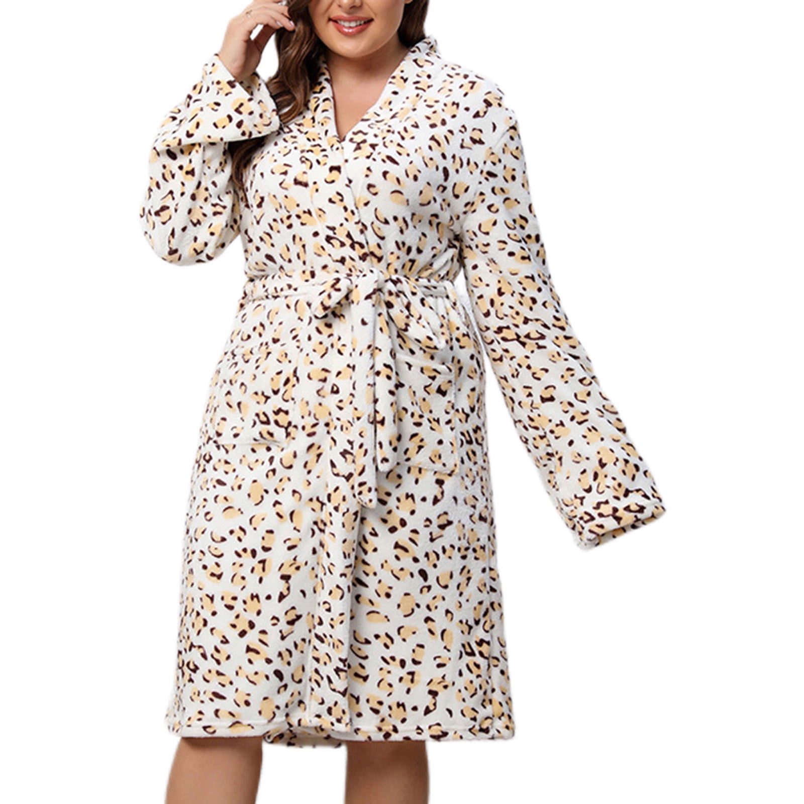 Womens Long Fleece Robe,Soft Warm Cute Leopard Cow Print Shower Spa ...
