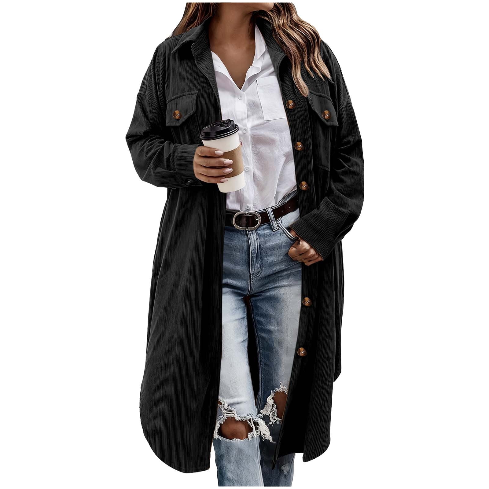 Womens Long Jackets Plaid Flannel Woolen Trench Coat Mid Length Long ...