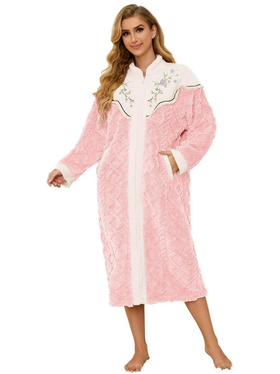 Just Love Textured Plush Zipper Lounger Robe for Women (Coral, Large ...