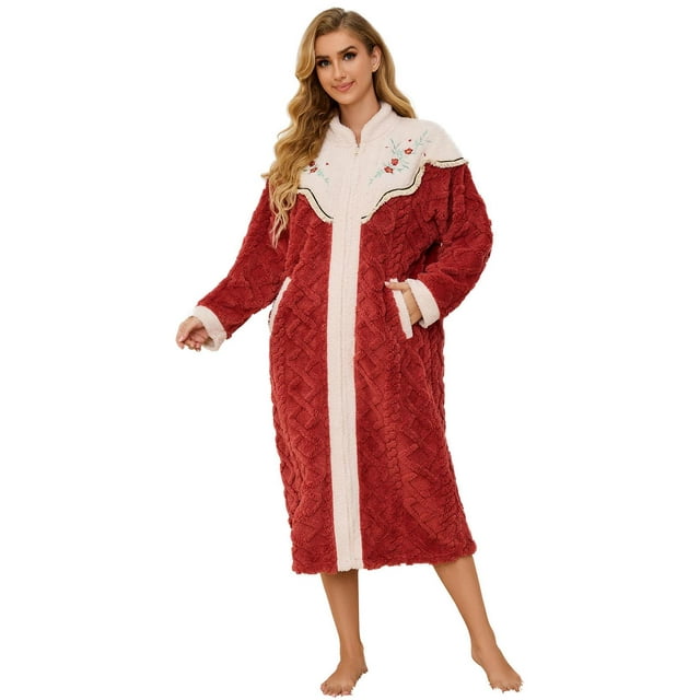 Robes for Women, PUTUO Womens Zipper Robe, Fuzzy Warm Soft Fluffy Zipper Housecoat, Zip Up Front ...