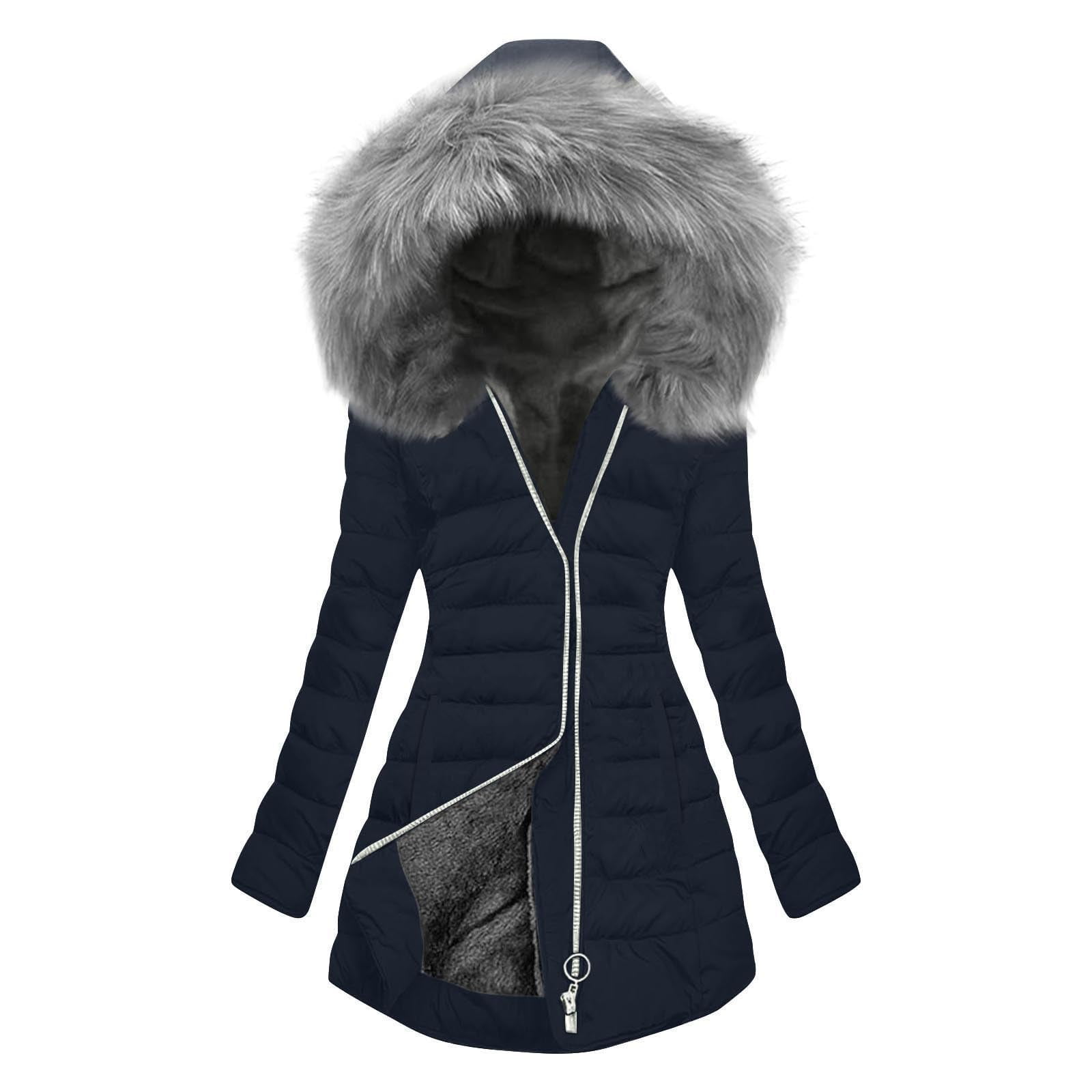 Womens Long Puffer Coat Full-Zip Thicken Fleece Lined Down Jacket with ...