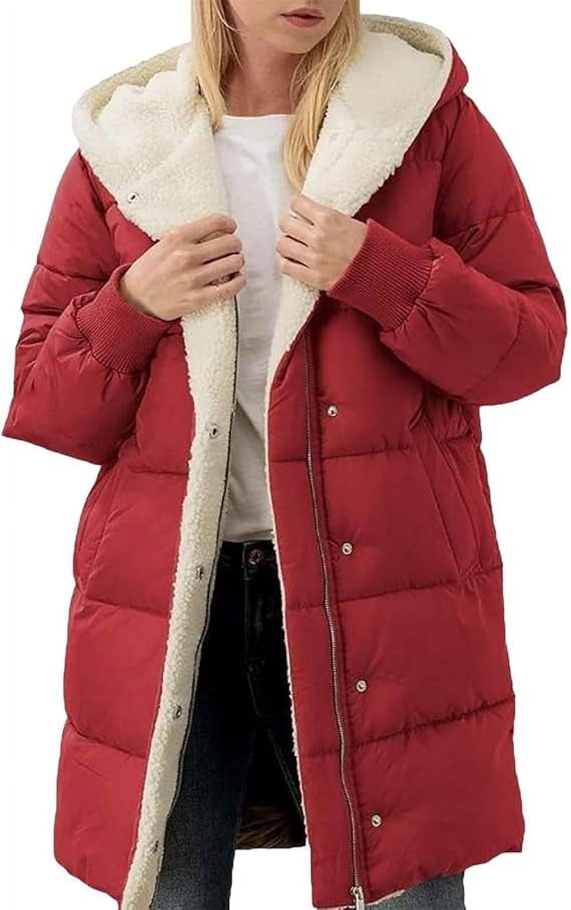 Womens Long Puffer Coat Plus Size Winter Coats Sherpa Jacket Fleece ...