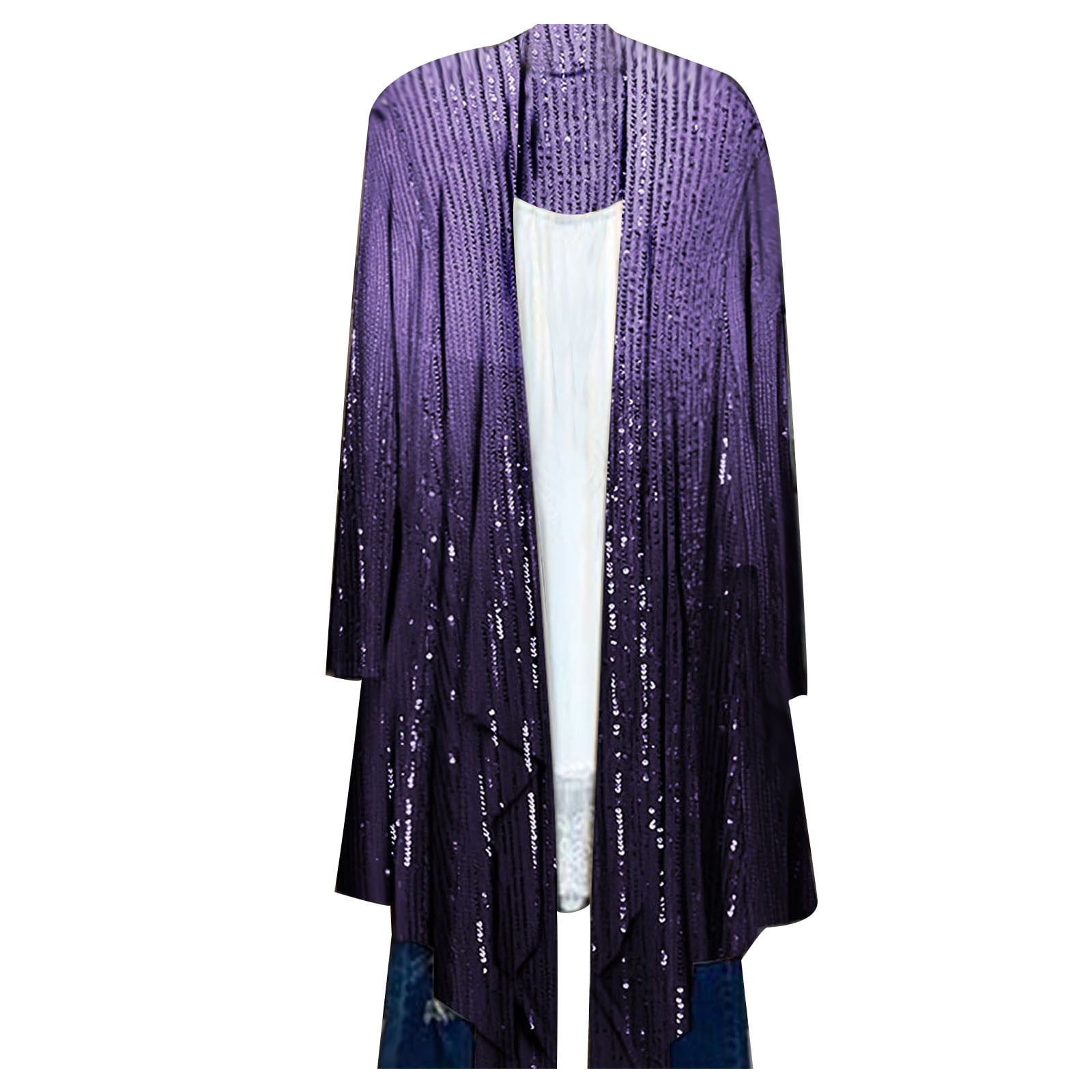 Womens Long Sequin Shawl Jacket Sparkly Open Front Cardigan ...