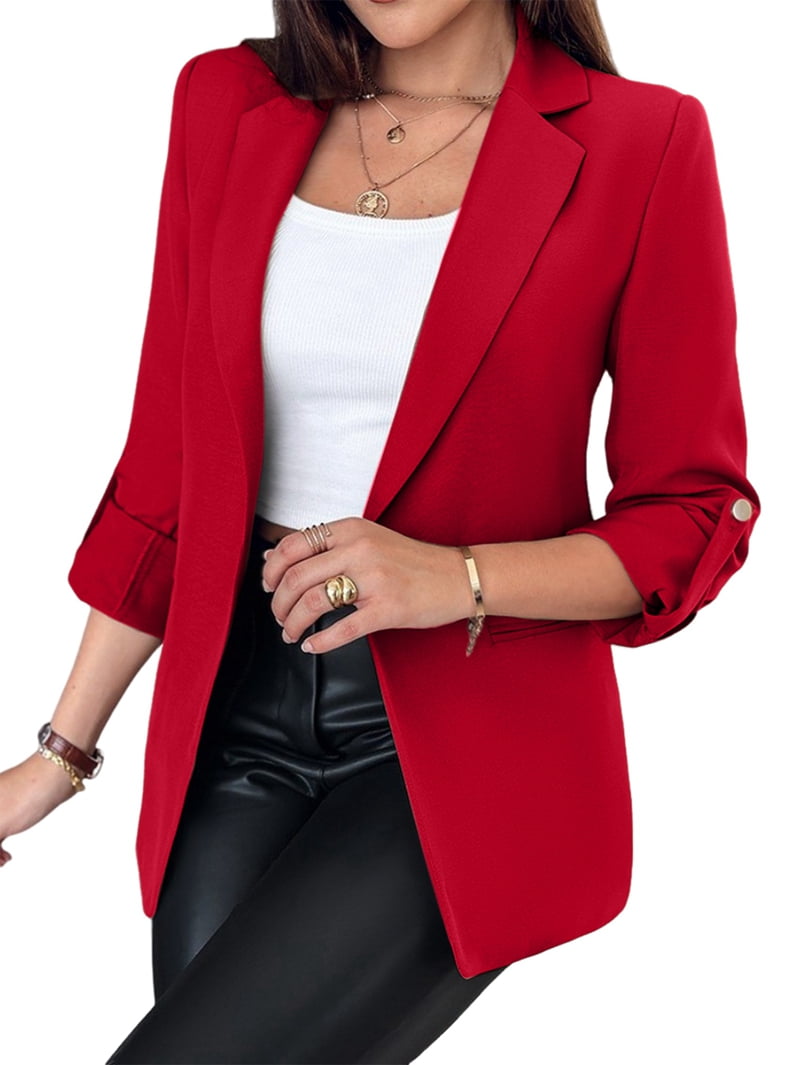 Womens Long Sleeve Blazer Business Casual Open Front Work Office Suit ...
