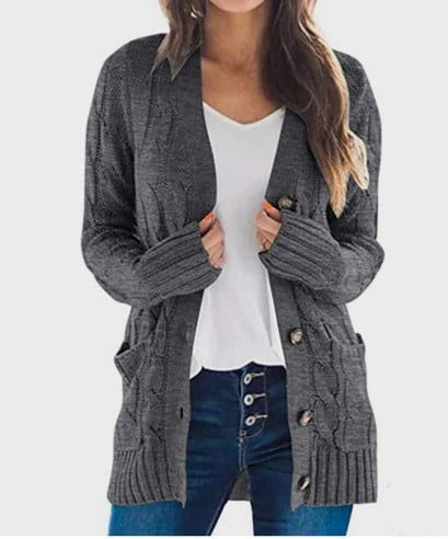 Womens Long Sleeve Cable Knit Long Cardigan Open Front Button Sweater ...