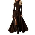 Womens Long Sleeve Casual Maxi Dress Solid Color Flowy A Line Dress ...