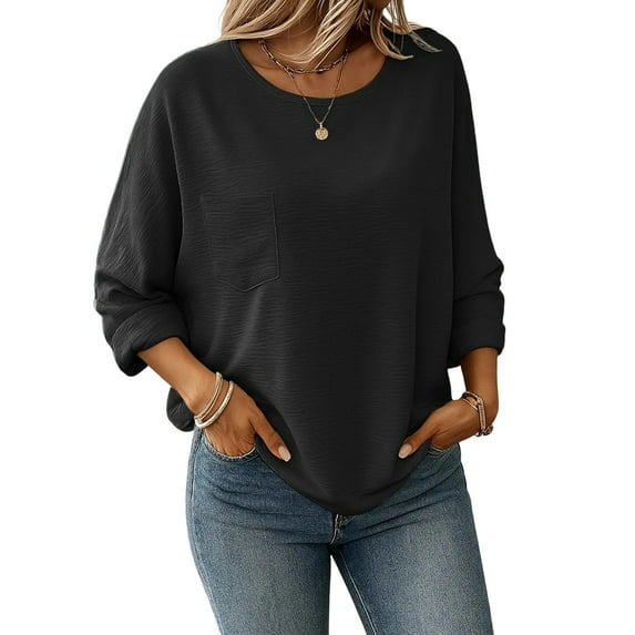 Womens Long Sleeve Crew Neck Tops Loose Fit Fall Cute T Shirts Winter ...