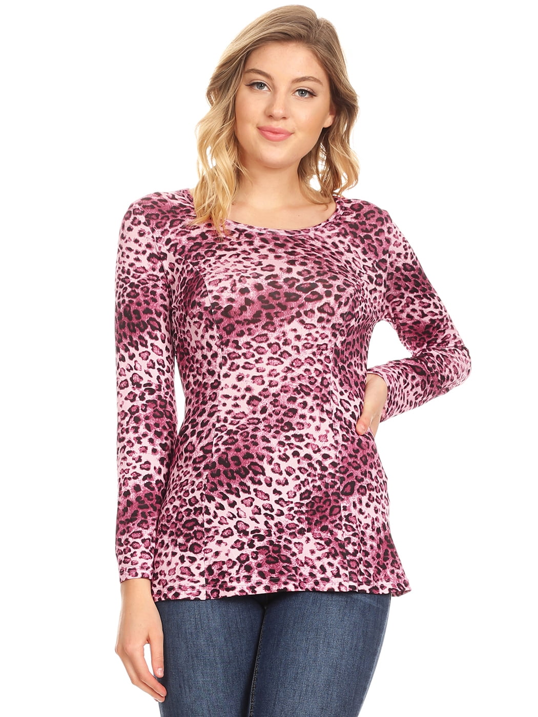 Womens Long Sleeve Leopard Cheetah Animal Print Pattern T Shirt Blouse ...