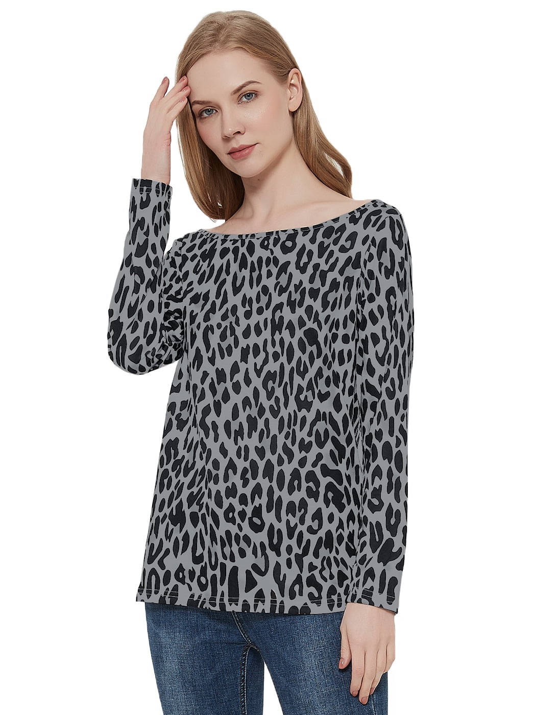 Womens Long Sleeve Leopard Cheetah tops Animal Print Pattern T Shirt ...