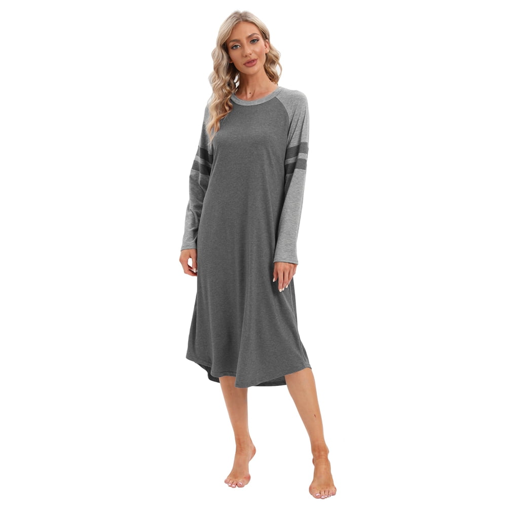 Womens Oversized Long Sleeve Nightgown Sleepwear, Plus Size Full Length ...