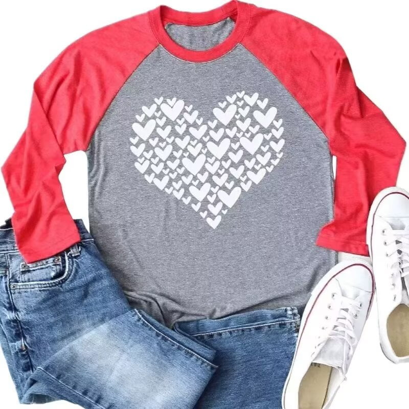 Womens Long Sleeve Love Heart T-Shirts Valentina's Day Shirts Graphic ...