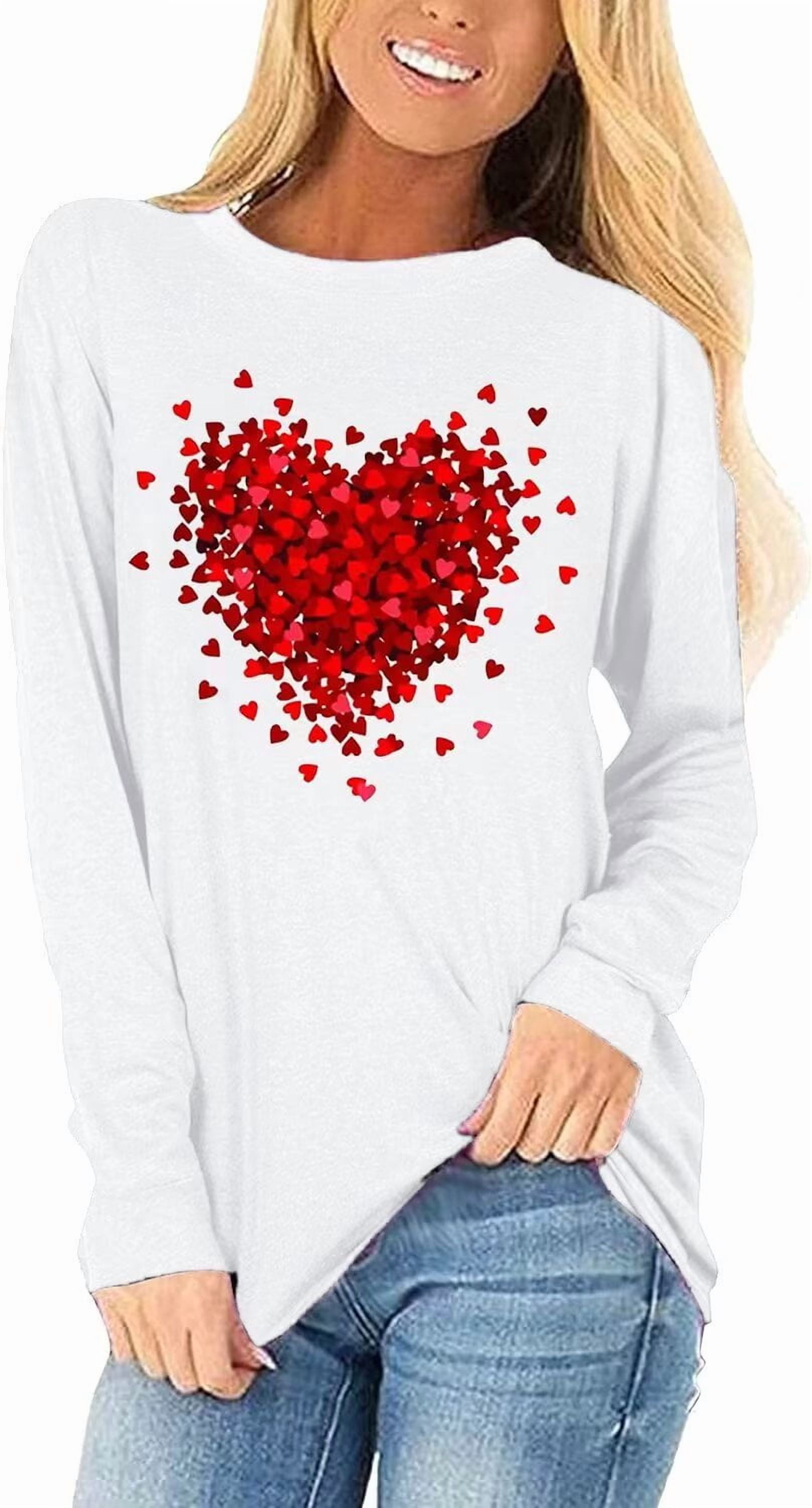 Womens Long Sleeve Love Heart T-Shirts Valentina's Day Shirts Graphic ...