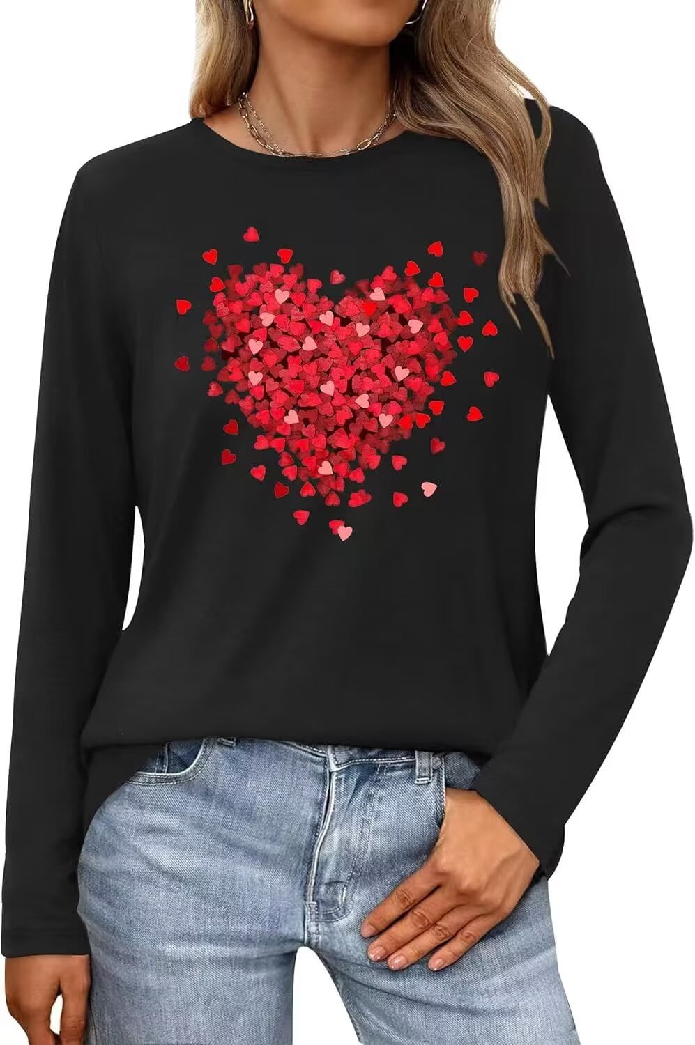 Womens Long Sleeve Love Heart T-Shirts Valentina's Day Shirts Graphic ...