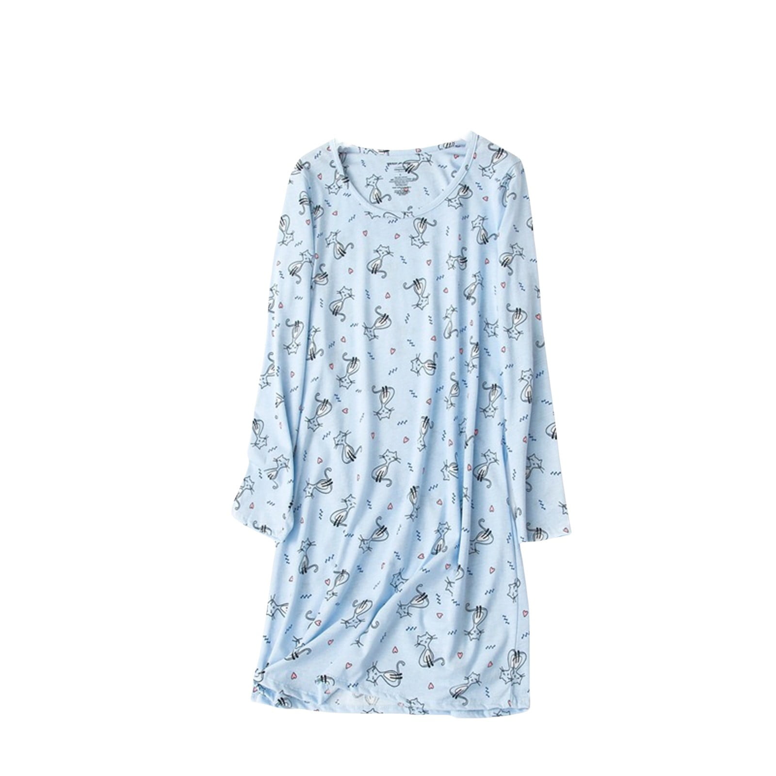 Womens Long Sleeve Nightgowns Sleep Shirts Cute Pajama Dress Casual ...