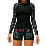Womens Long Sleeve Rash Guard 2 Piece Surfing Swimsuits Sun Protection ...