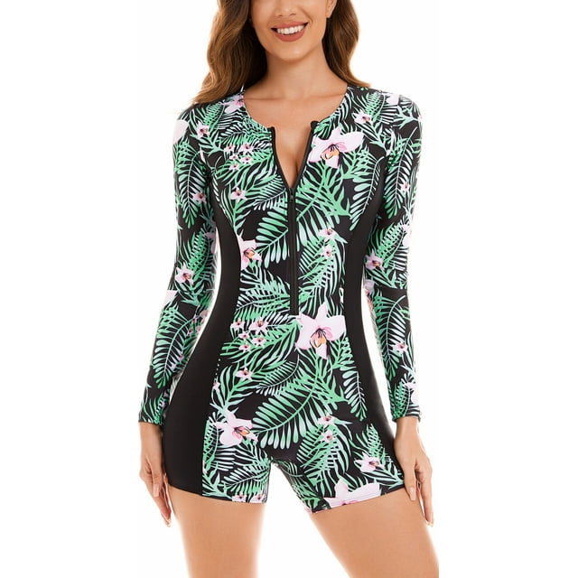 Womens Long Sleeve Rashguard Active Surfing Bathing Suits Half Zip UV ...