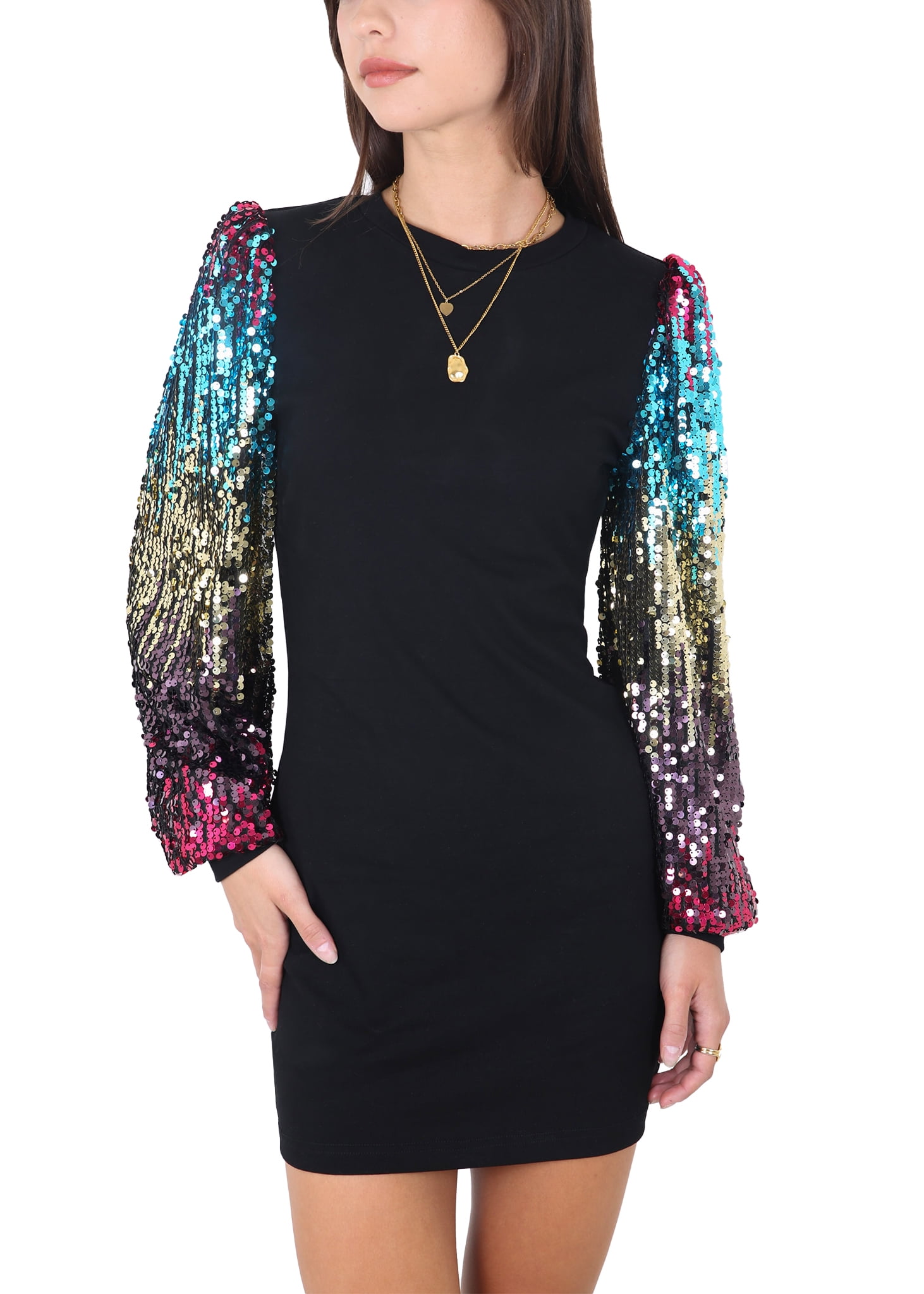 Womens Long Sleeve Sequin Party Bodycon Dress Cocktail Sparkle Wedding ...