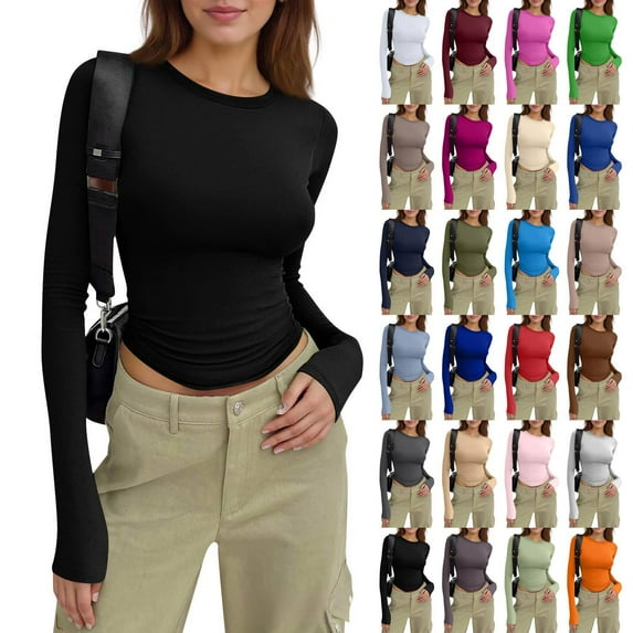Womens Long Sleeve Shirts Basic Compression Going Out Crop Tops Fall ...