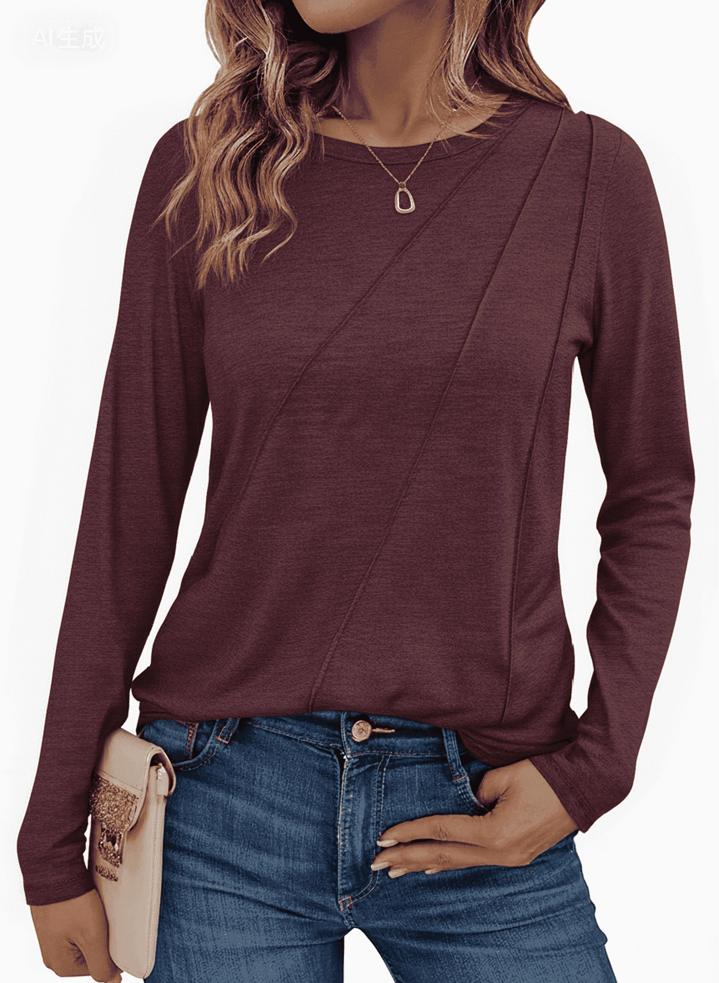SOMER Womens Long Sleeve Crew Neck Top, Casual Solid Color Shirt with ...