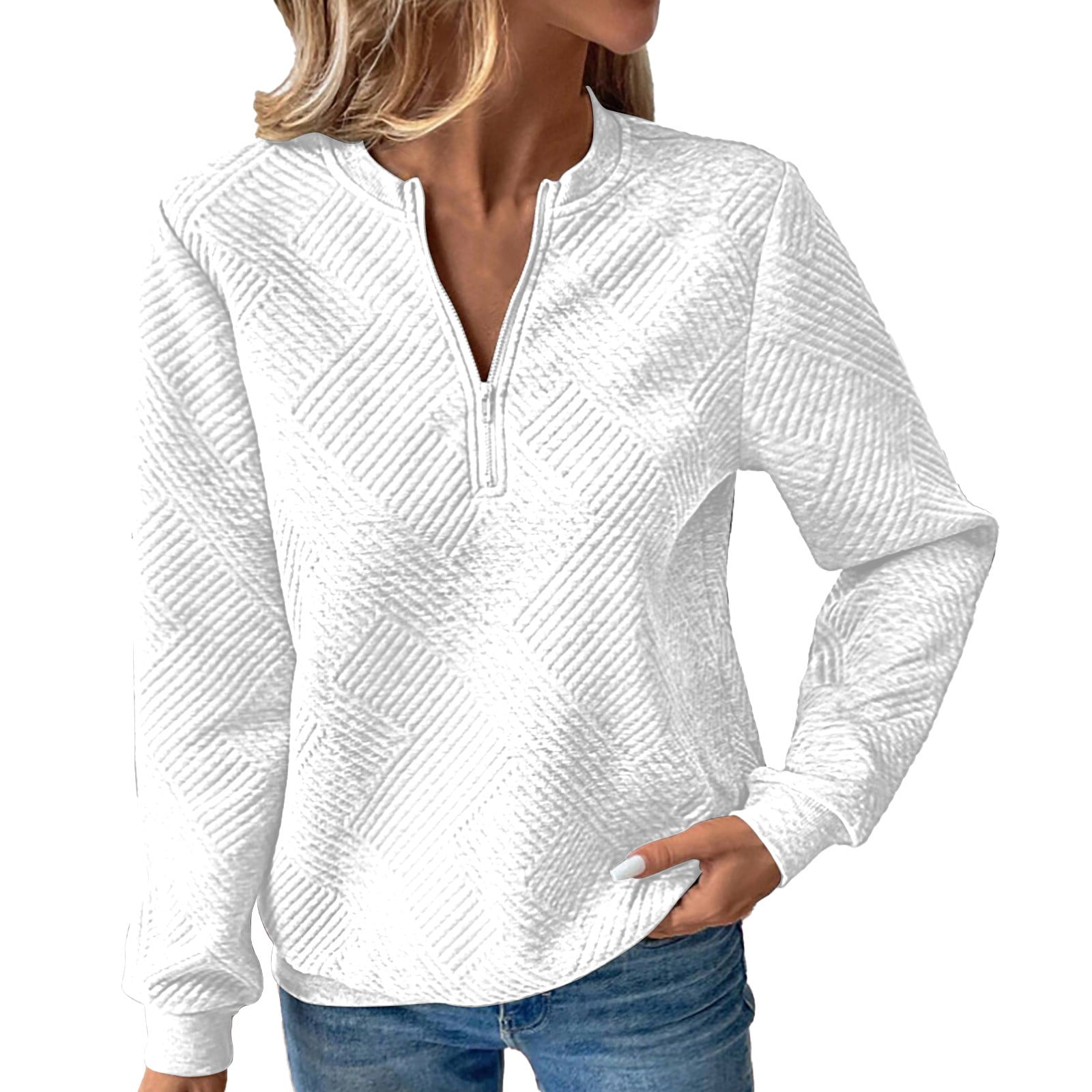 Womens Long Sleeve Shirts Tops Knitted Fabric Sweatshirt Zipper Long ...