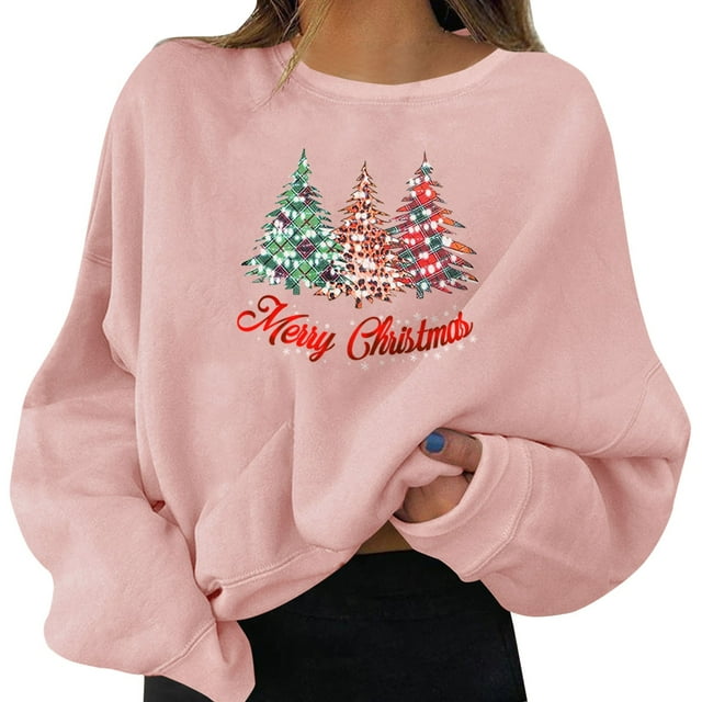 Womens Long Sleeve Sweatshirt Christmas Holiday Pullovers Fun Graphic ...