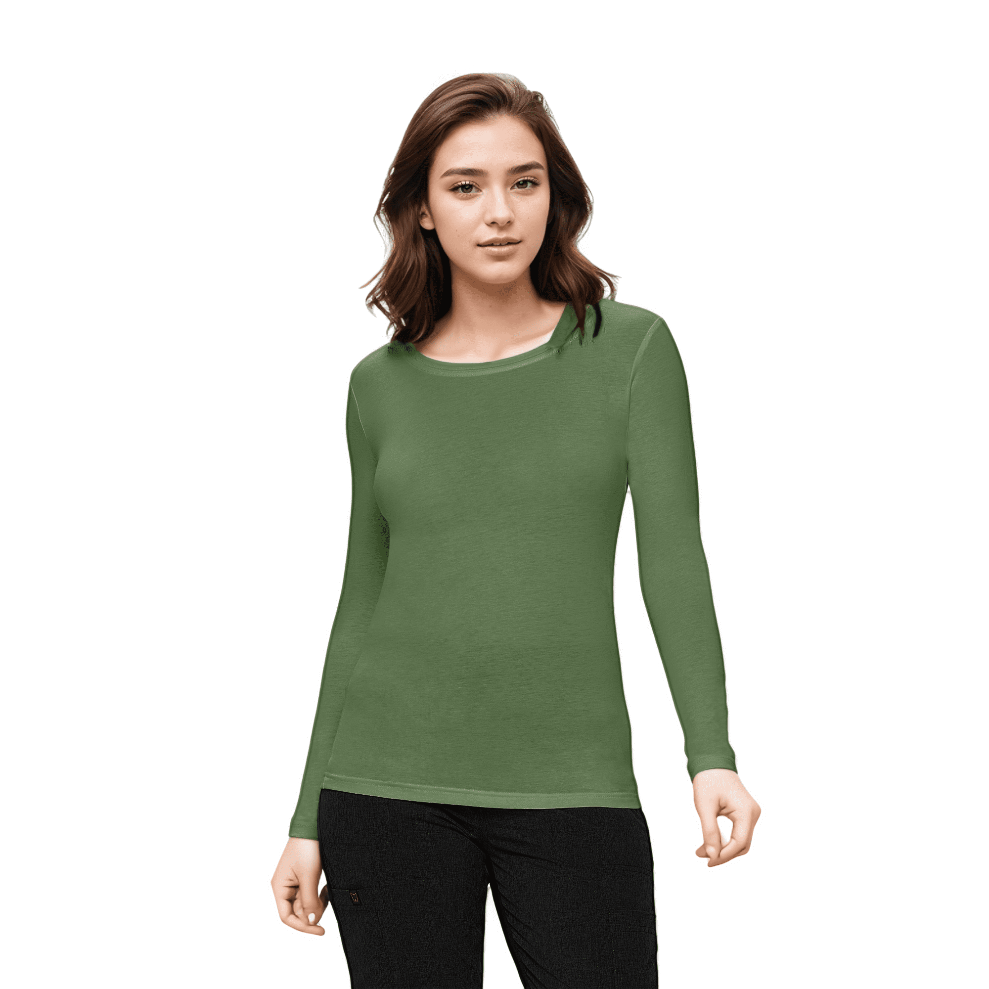 Womens Long Sleeve T Shirt With Super-Soft Stretch Fabric Round Neck T ...
