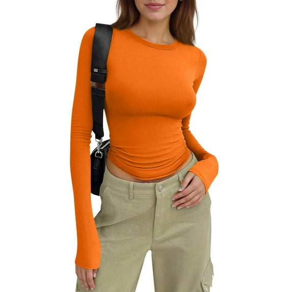 Womens Long Sleeve T Shirts Fall Fashion 2026 Basic Crop Tops Going Out ...