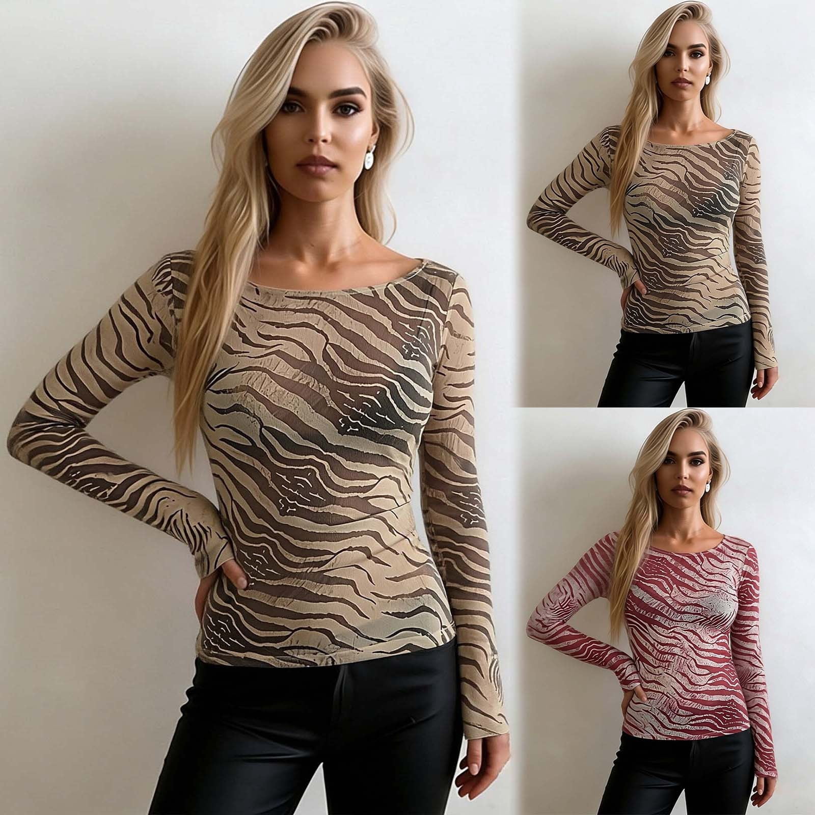 Womens Long Sleeve Tops Dressy Casual Animal Print Off Shoulder For ...