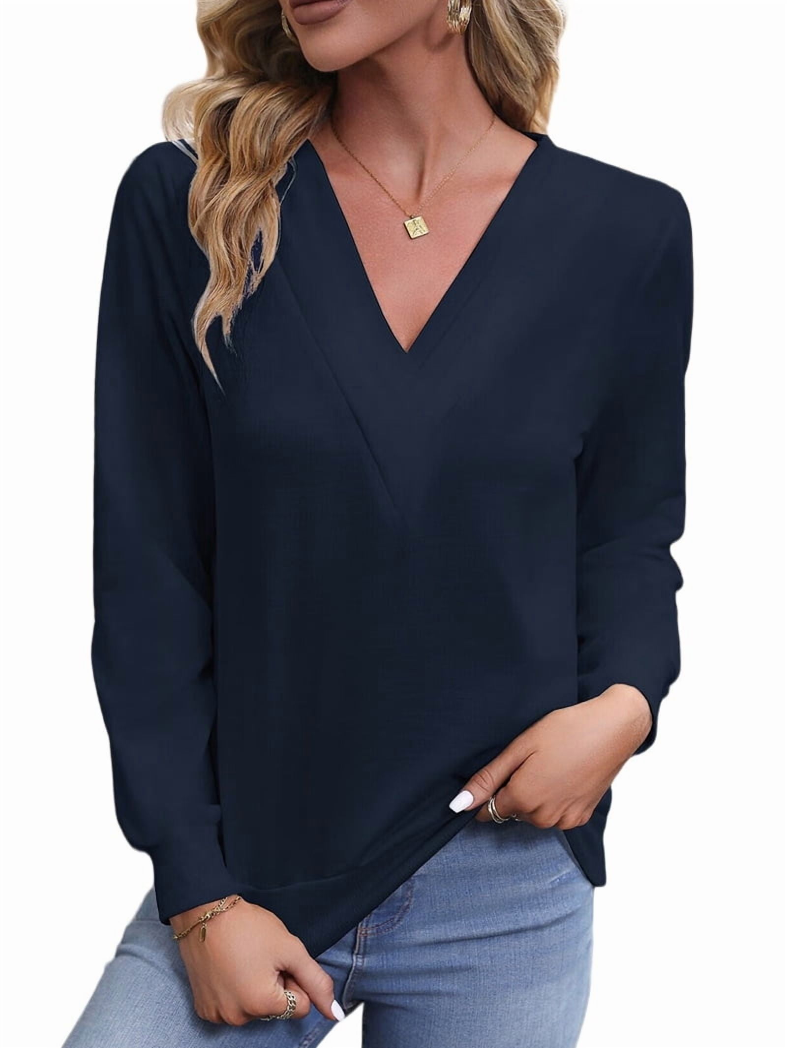 Womens Long Sleeve Tops T Shirts V Neck Casual Top Comfortable Shirt ...