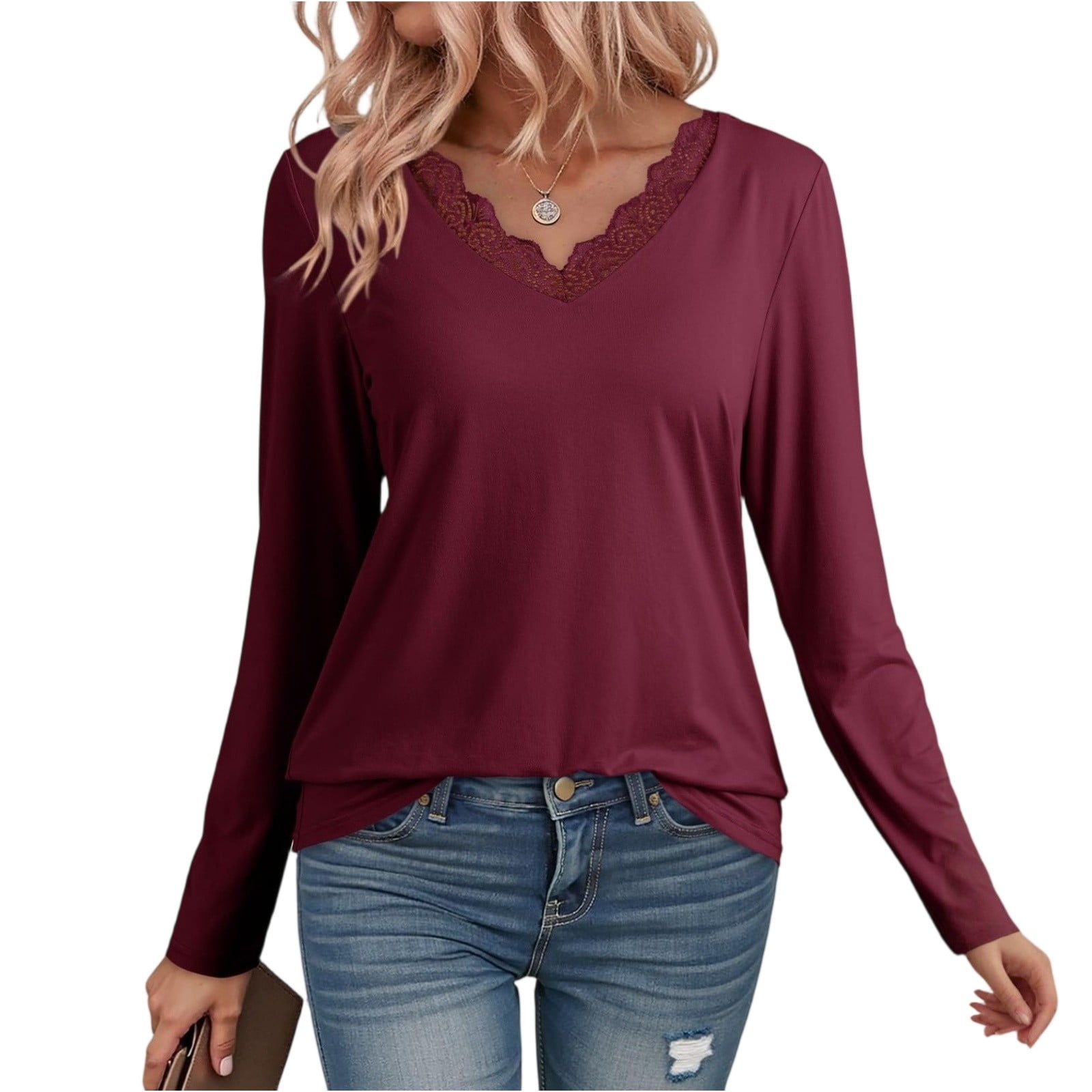 Womens Long Sleeve Tops T Shirts V Neck Casual Top Comfortable Shirt ...