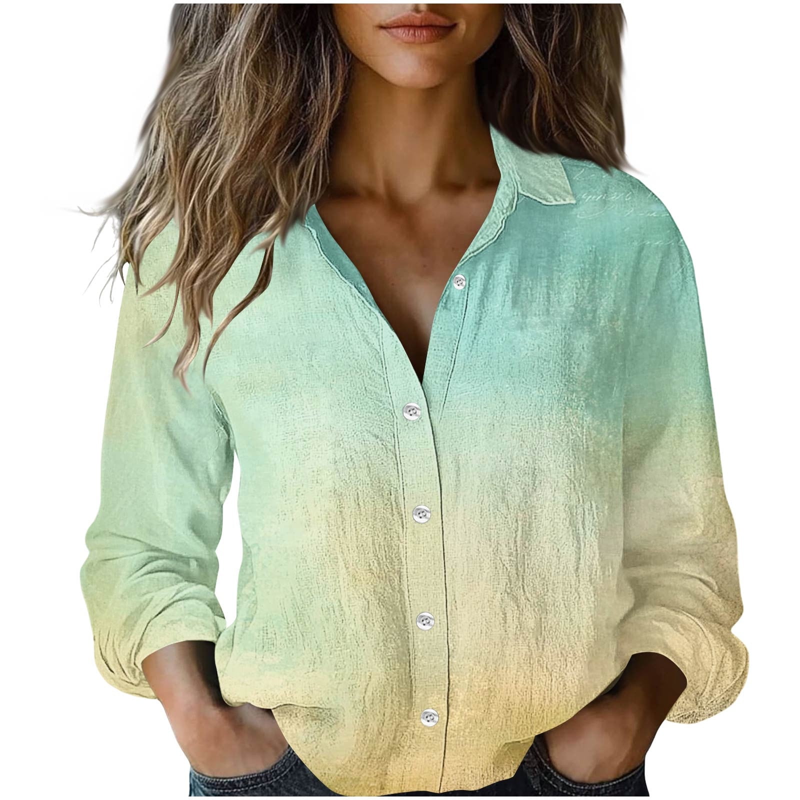 Womens Long Sleeve Tops Vintage Floral Print Button Down Shirts Stand ...