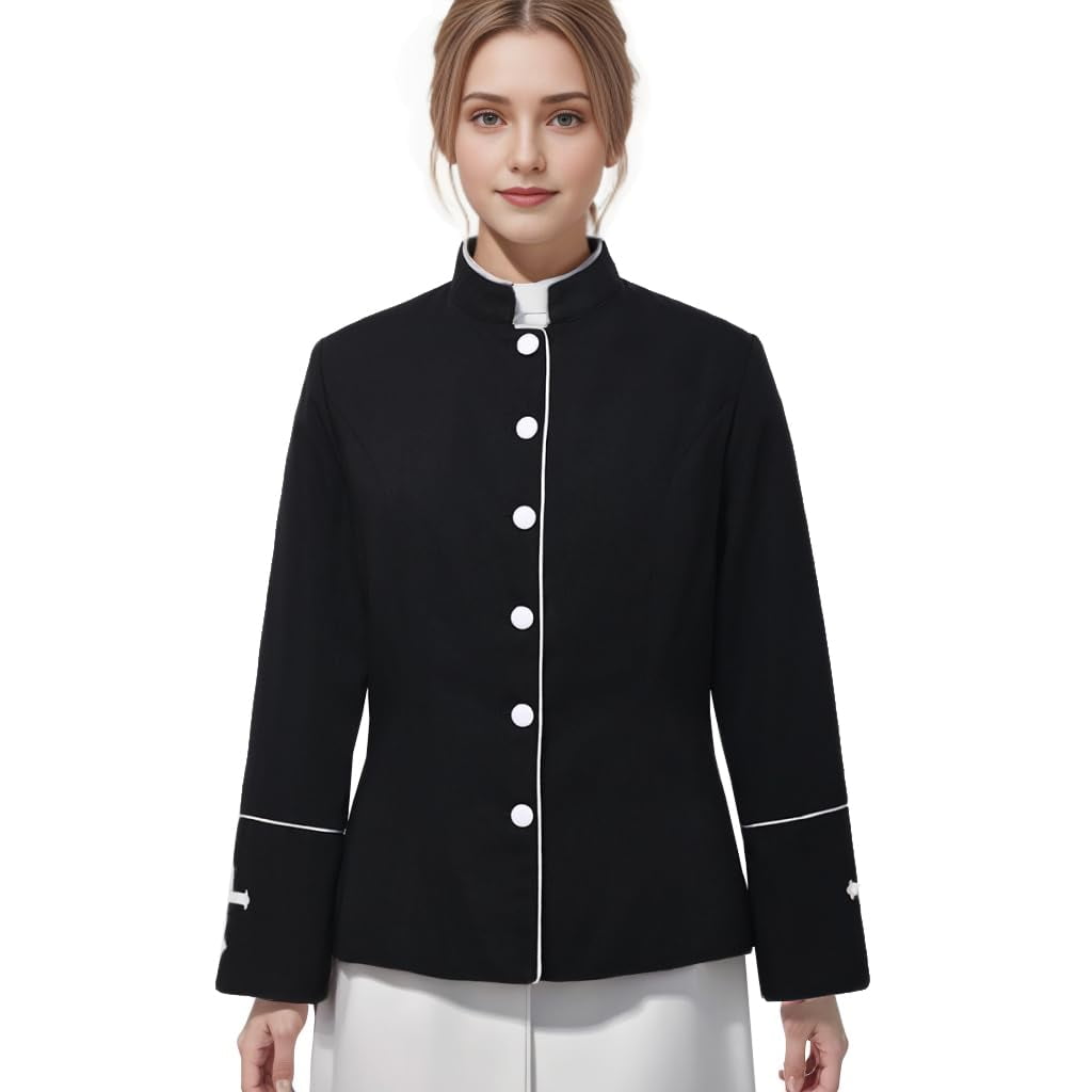 GRACEART Womens Long Sleeves Clergy Coat with Stand Up Collar Button ...